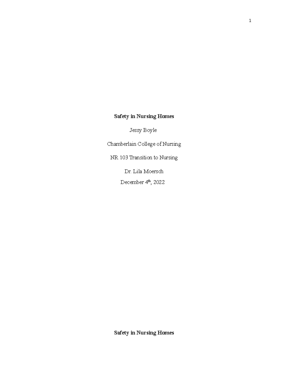 RUA paper-2 - End of the year paper - Safety in Nursing Homes Jessy ...