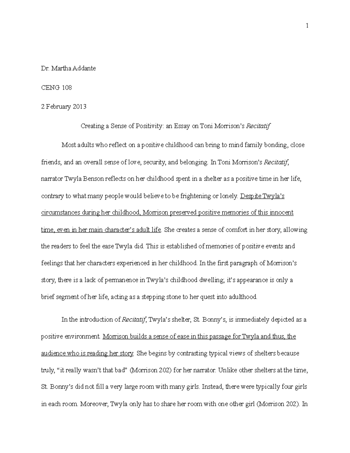 First essay for Dr. Addante's class - ! 1 Dr. Martha Addante CENG 108 2 ...