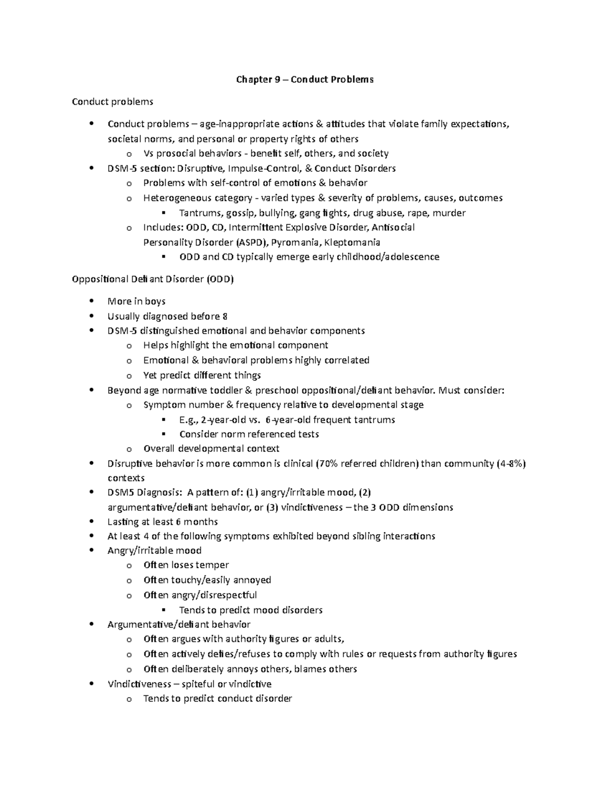 Chapter 9 - Conduct Problems - Chapter 9 – Conduct Problems Conduct ...