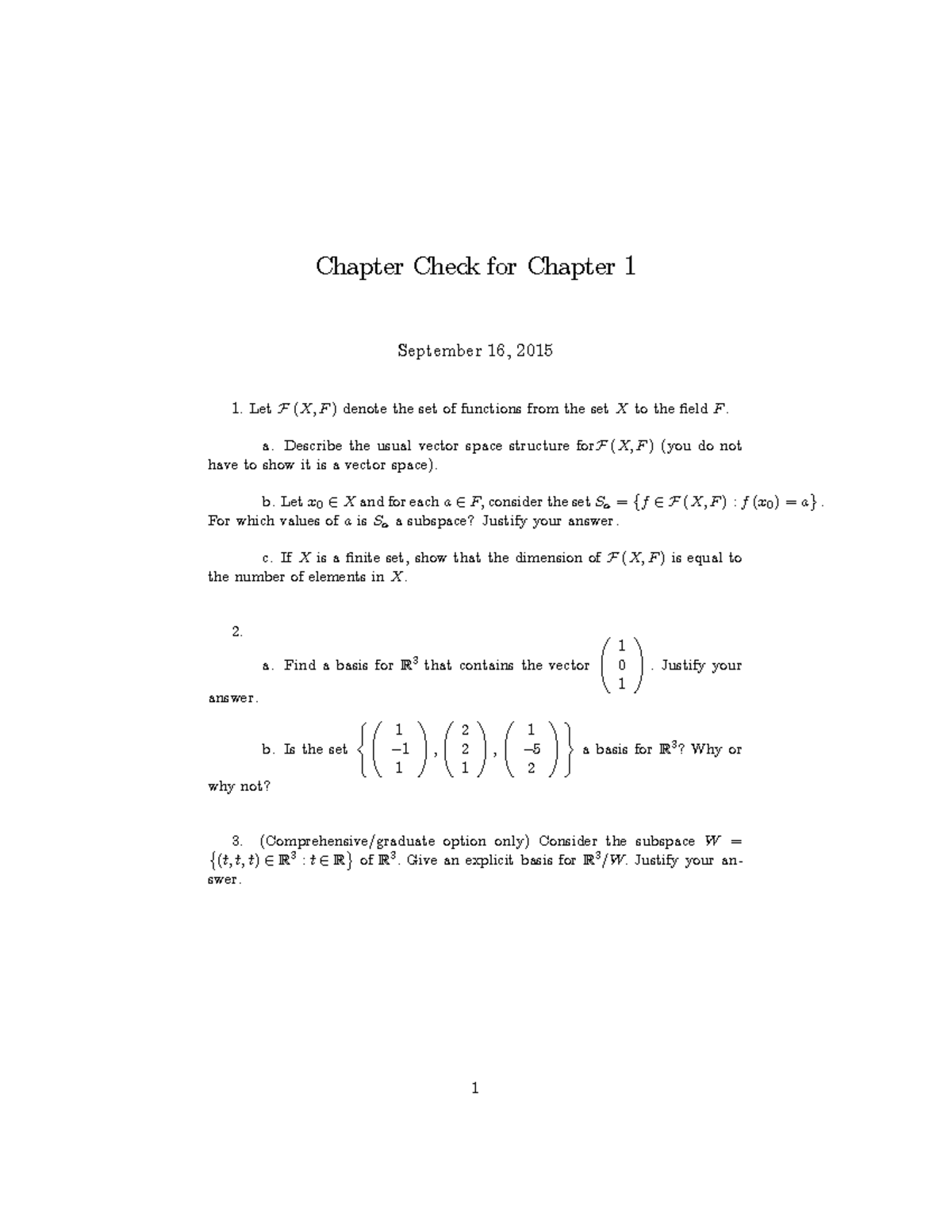 Chapter Check Chapter 1 - Chapter Check for Chapter 1 September 16 ...