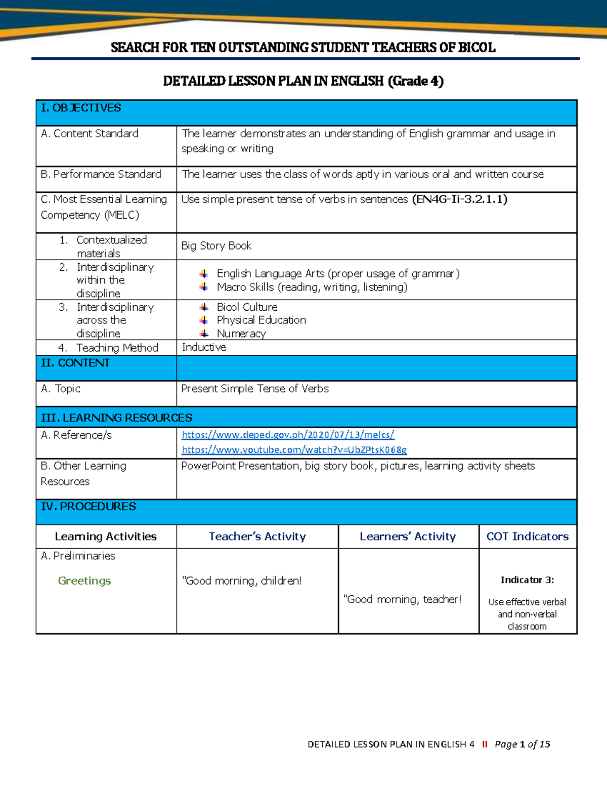 TOST- Lesson-PLAN - DETAILED LESSON PLAN IN ENGLISH (Grade 4) I ...