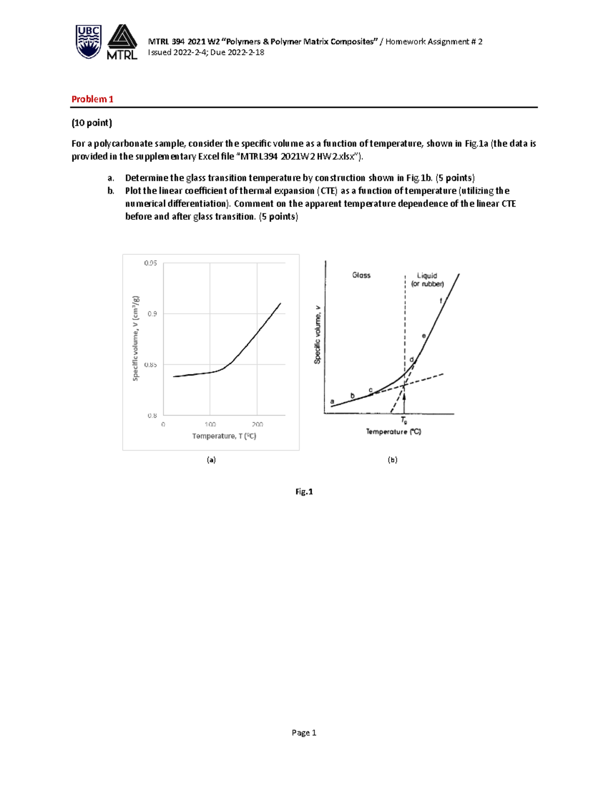 MTRL 394 2021W2 HW Assignment 2-1 - MTRL 394 2021 W2 “Polymers ...