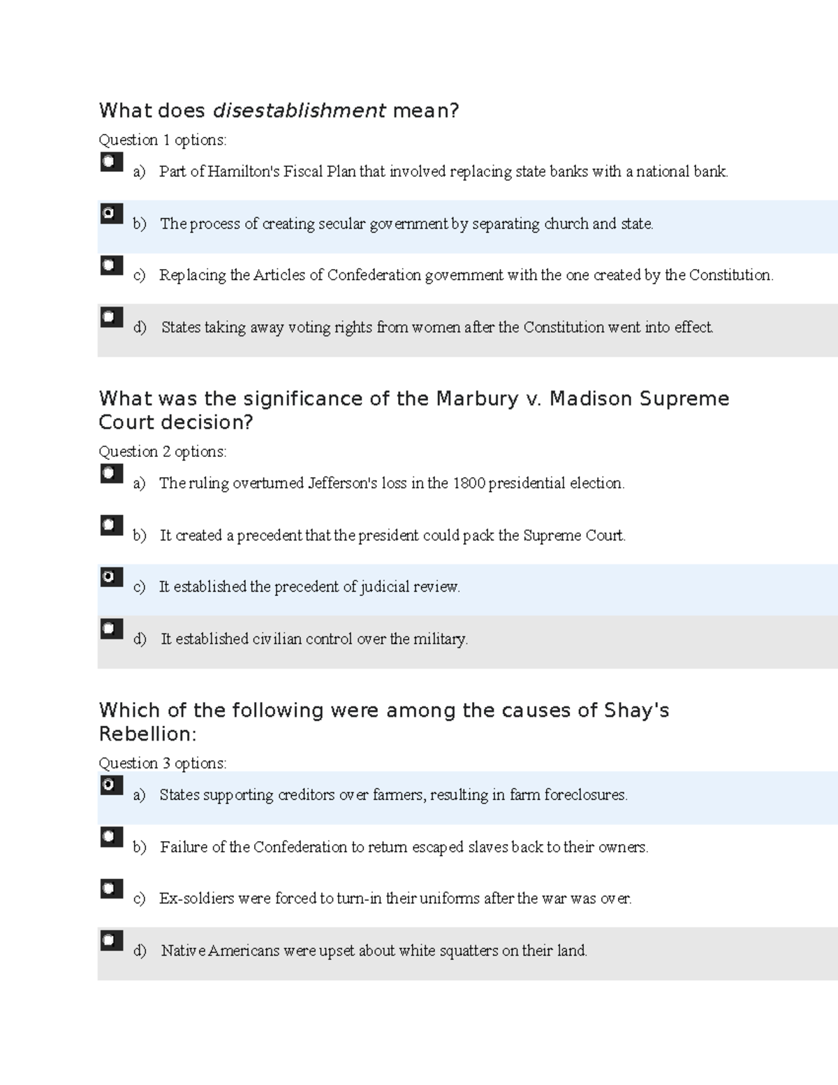 Unit 4 Quiz - Quiz help - What does disestablishment mean? Question 1 ...