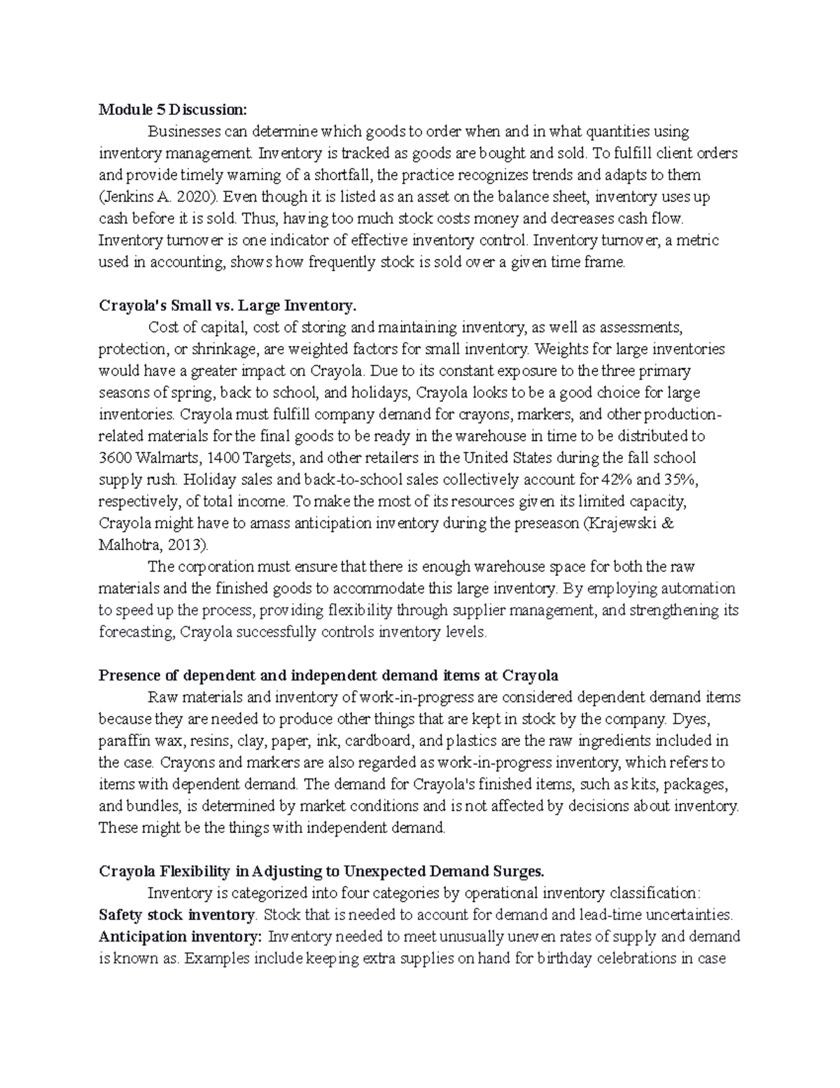 Module 5 discussion - Operationsmanagement - Module 5 Discussion ...