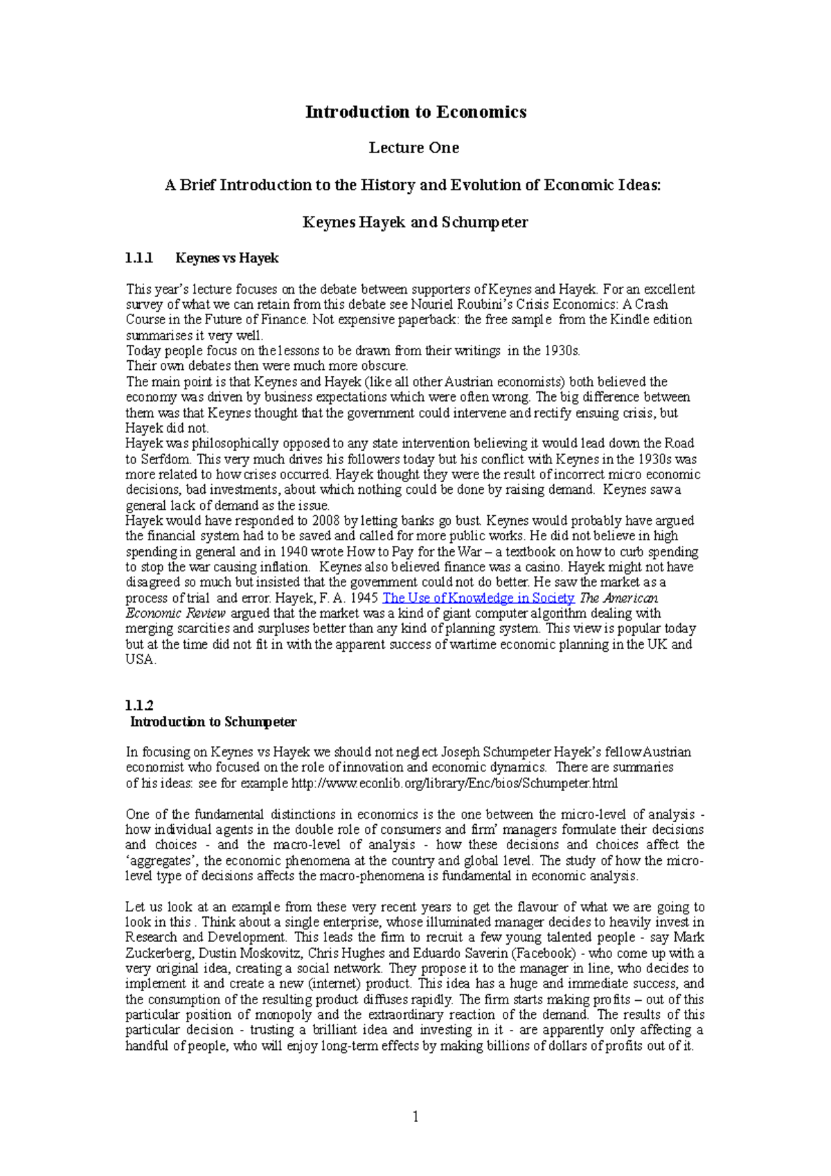 Lecture Notes 1- History of Economic Thought 2022 - Introduction to ...