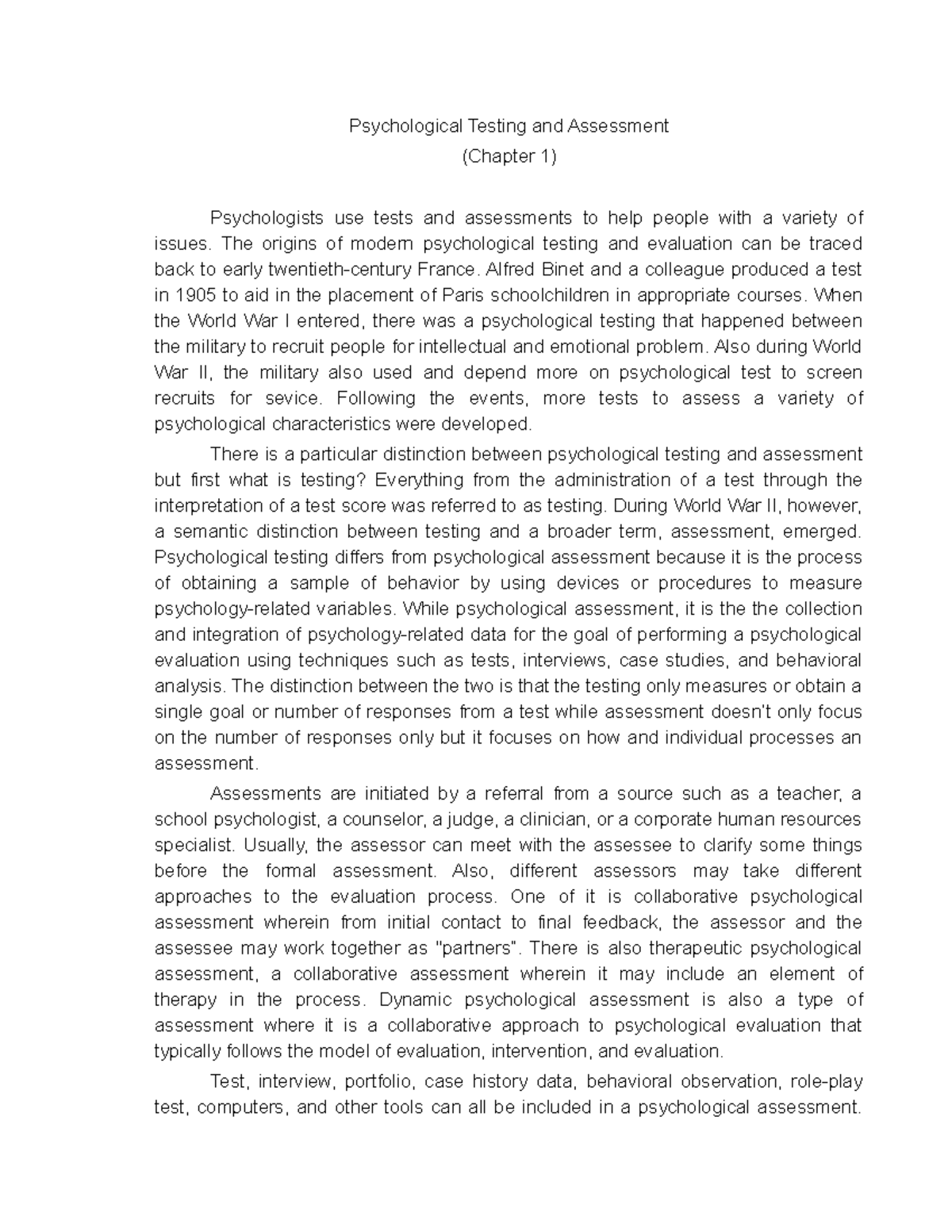 Psychological Assessment - Psychological Testing and Assessment ...