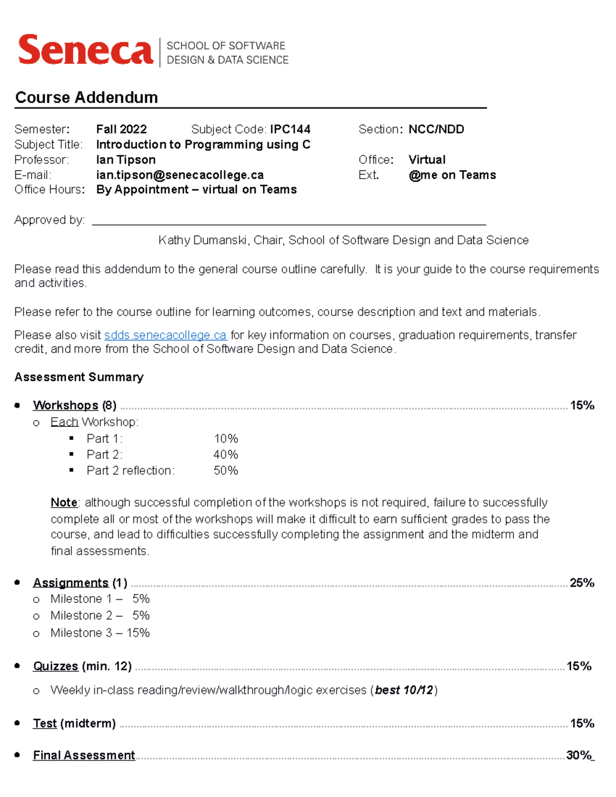 IPC144-2227-adendum - course addendum - Course Addendum Semester: Fall ...