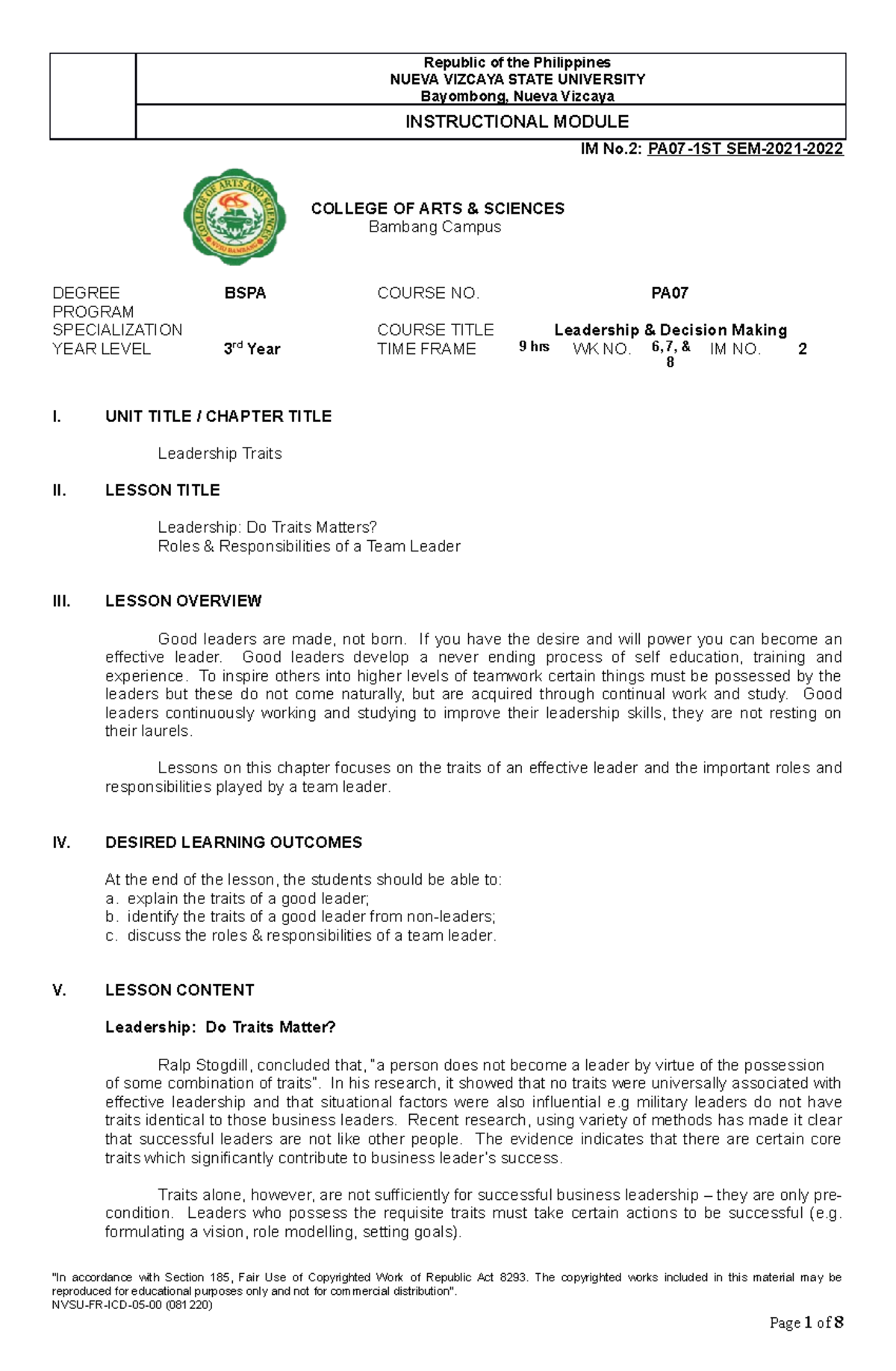 Module 2 Leadership DM - for purpose - NUEVA VIZCAYA STATE UNIVERSITY ...