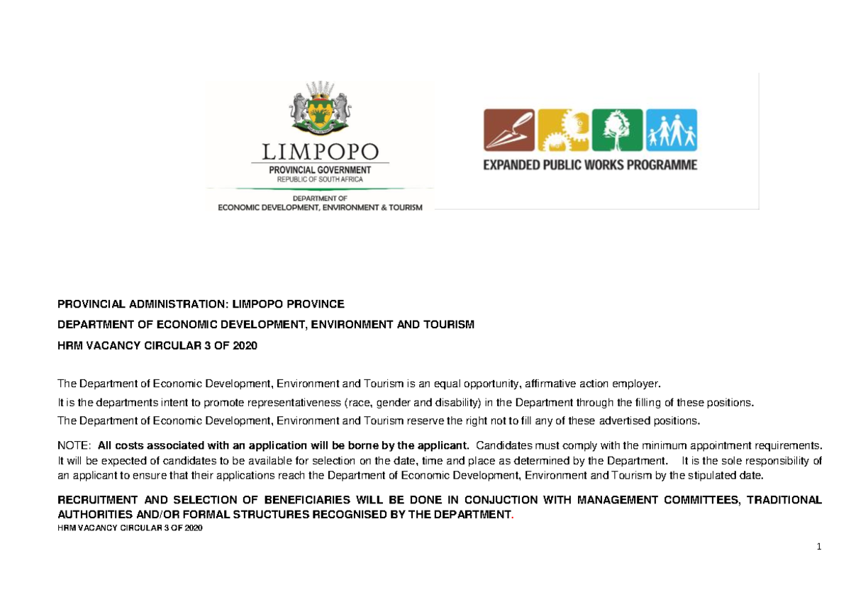 HRM Vacancy Cir 3 of 2020 distribution - HRM VACANCY CIRCULAR 3 OF 2020 ...