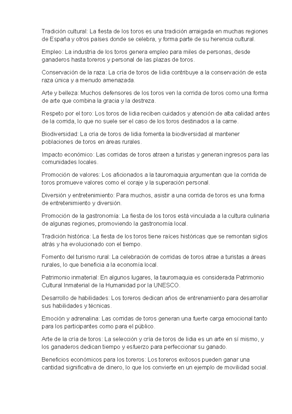Argumentos a favor - La fiesta de los toros - Tradición cultural: La ...