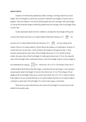 PHY260 LAB REPORT: DETERMINING THE FOCAL LENGTH OF A CONVEX LENS ...