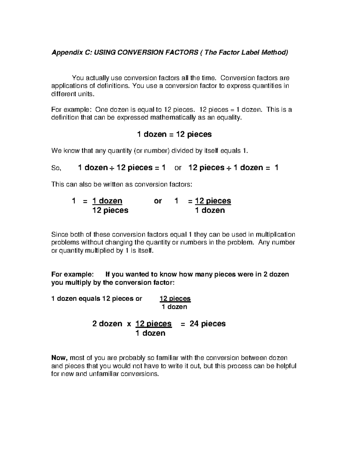 Appendix C Using Conversion Factors 1 Appendix C Using Conversion Factors The Factor Label 