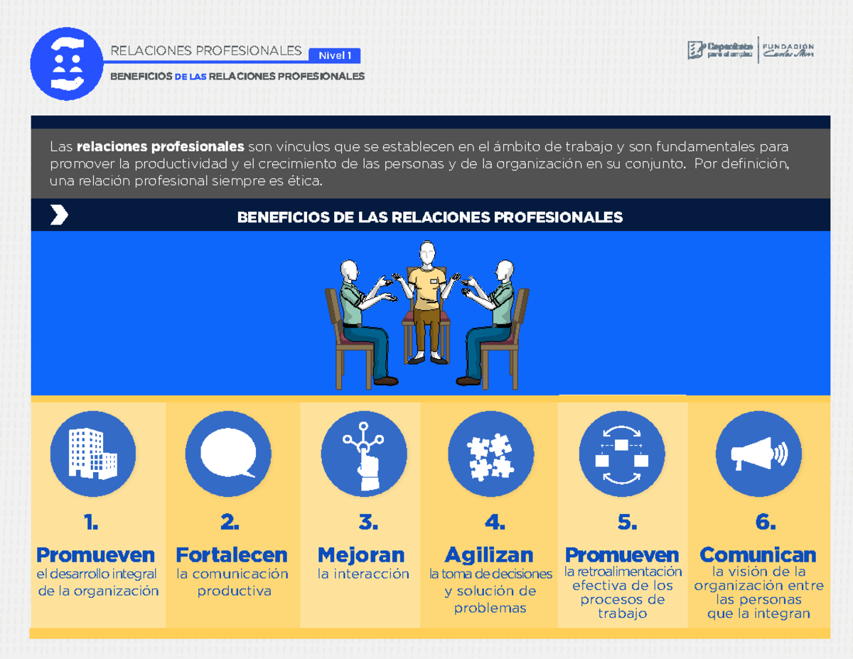 Relaciones profesionales - BENEFICIOS DE LAS RELACIONES PROFESIONALES 1. Promueven el desarrollo ...