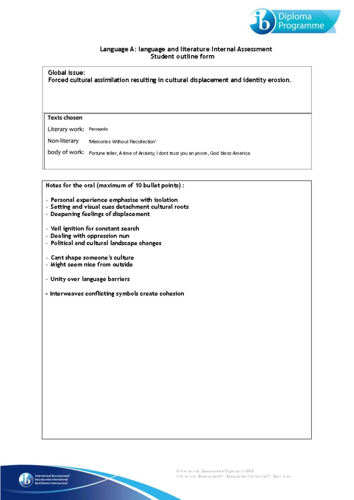 IO Outline - Language A: language and literature Internal Assessment ...