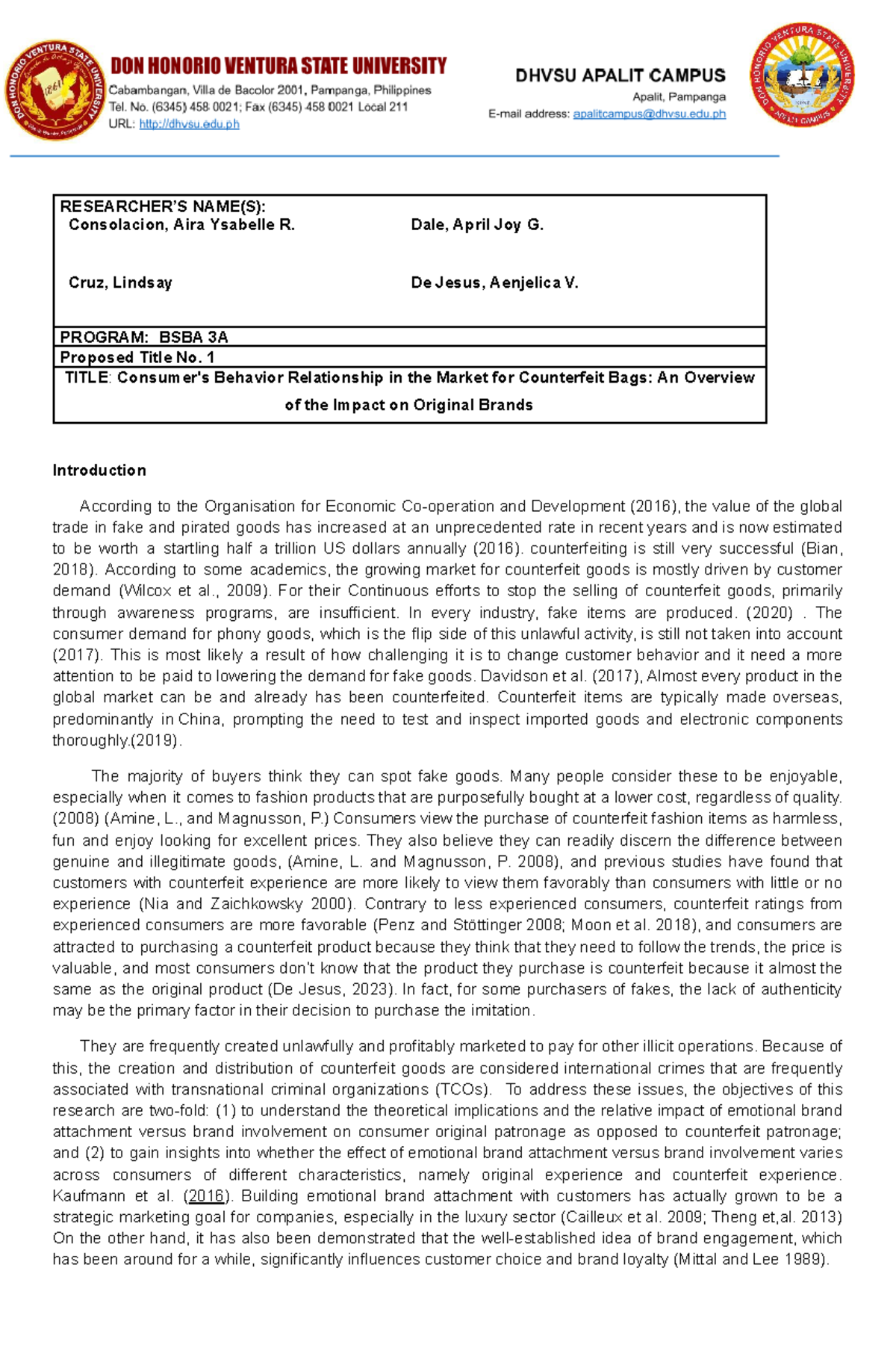 Marketing Research Title Defense 1 - RESEARCHER’S NAME(S): Consolacion ...