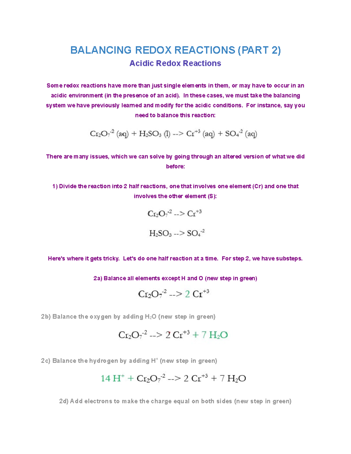 Redox reactions - Instructor given general chemistry II lecture notes ...