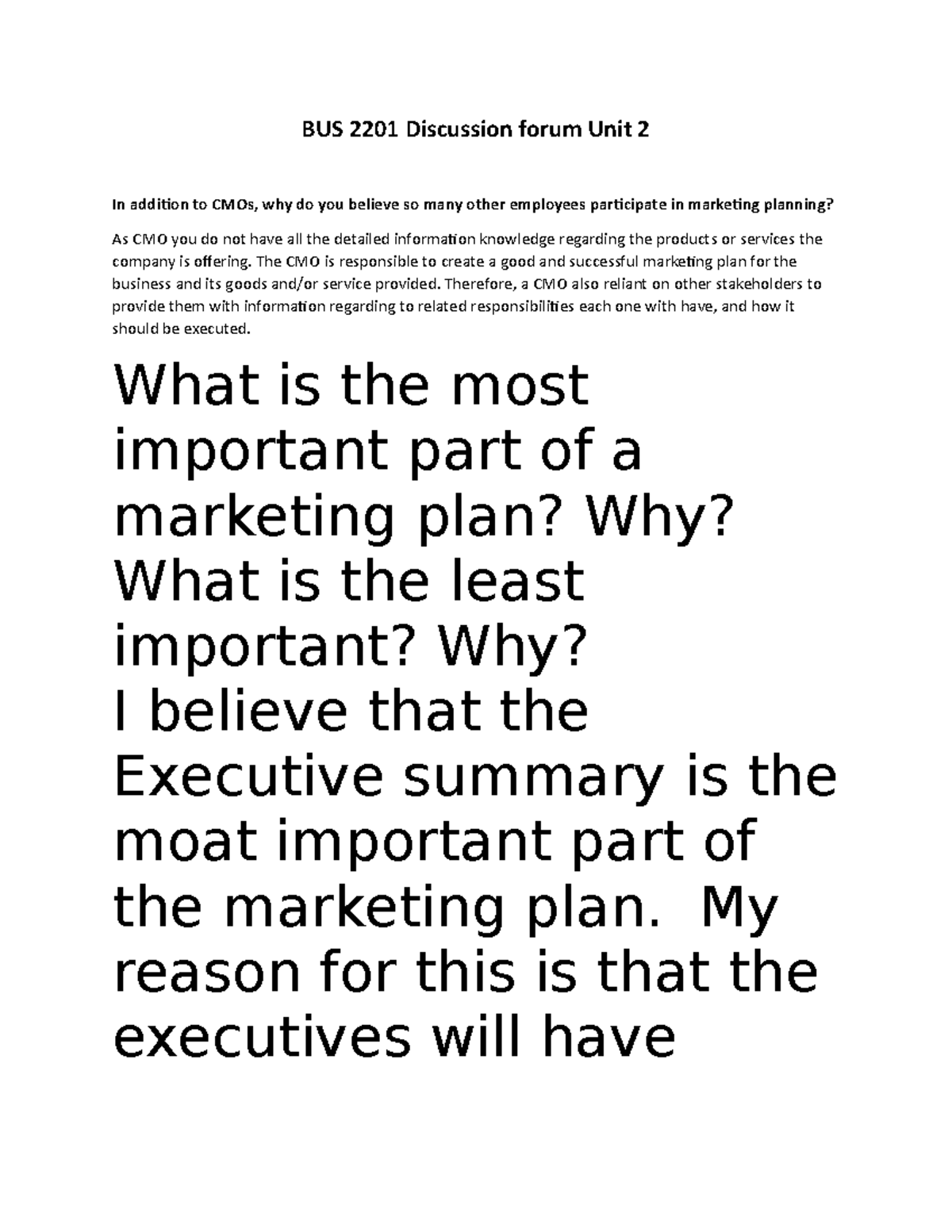 BUS2201 Discussion forum Unit 2 - BUS 2201 - UoPeople - Studocu