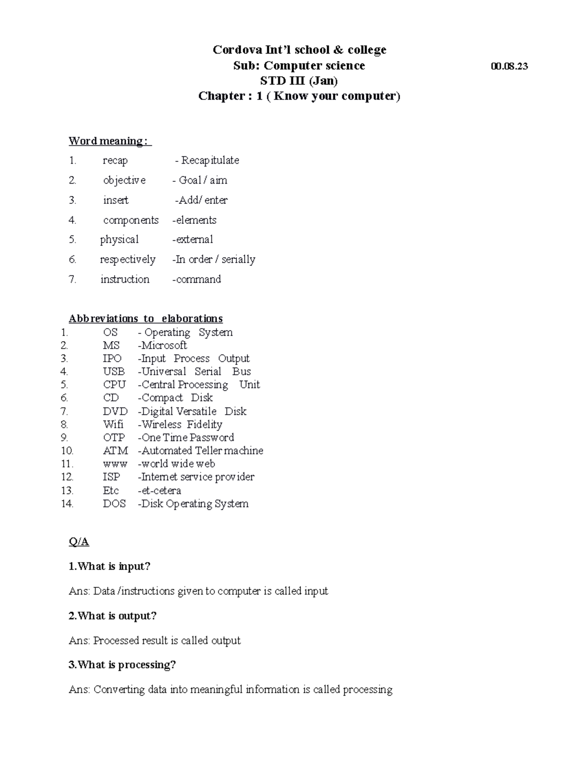 ( Know your computer - this is very important - Cordova Int’l school ...