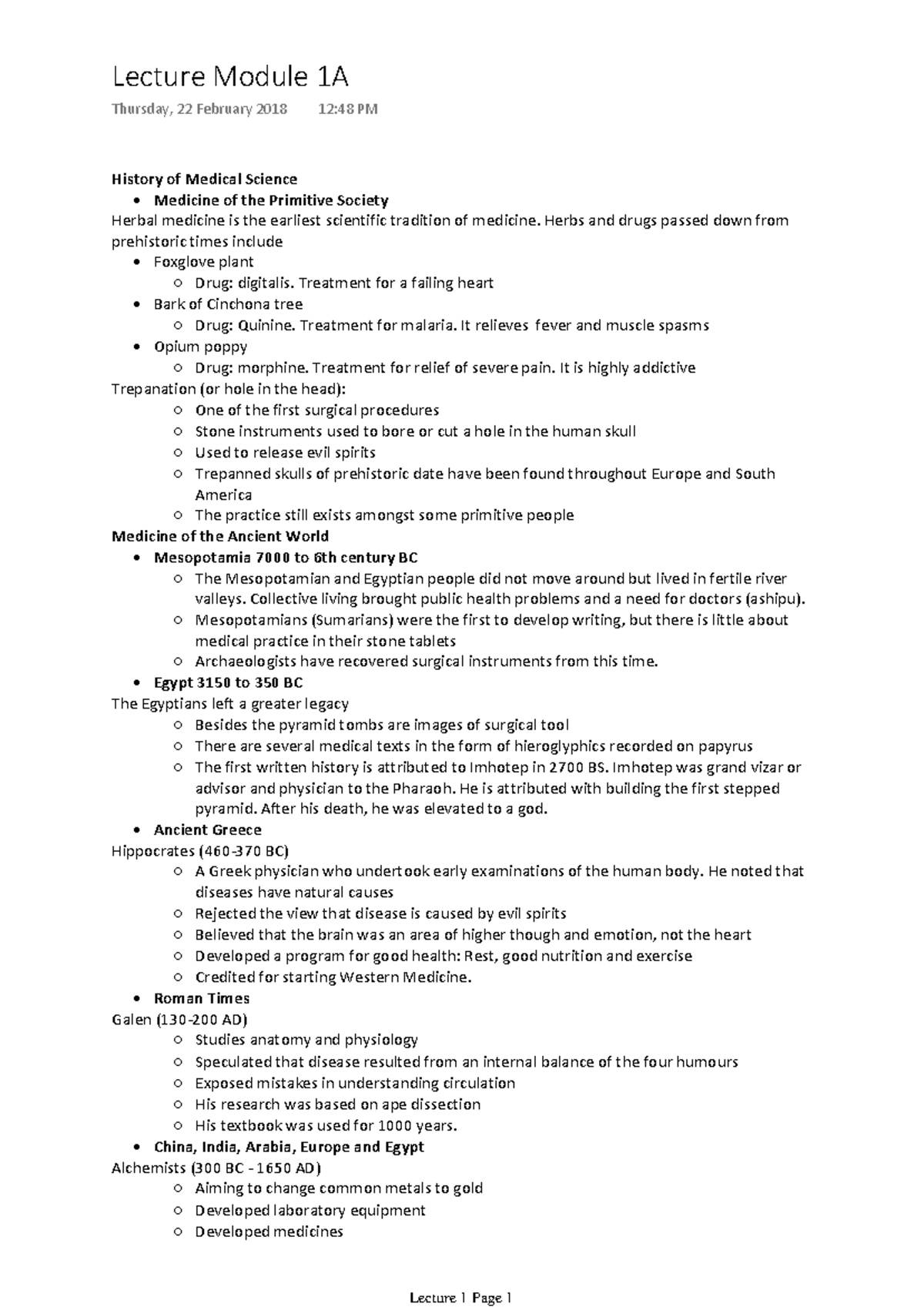 Lecture 1 MLS101 - Lecture Module 1A Thursday, 22 February 2018 12:48 ...