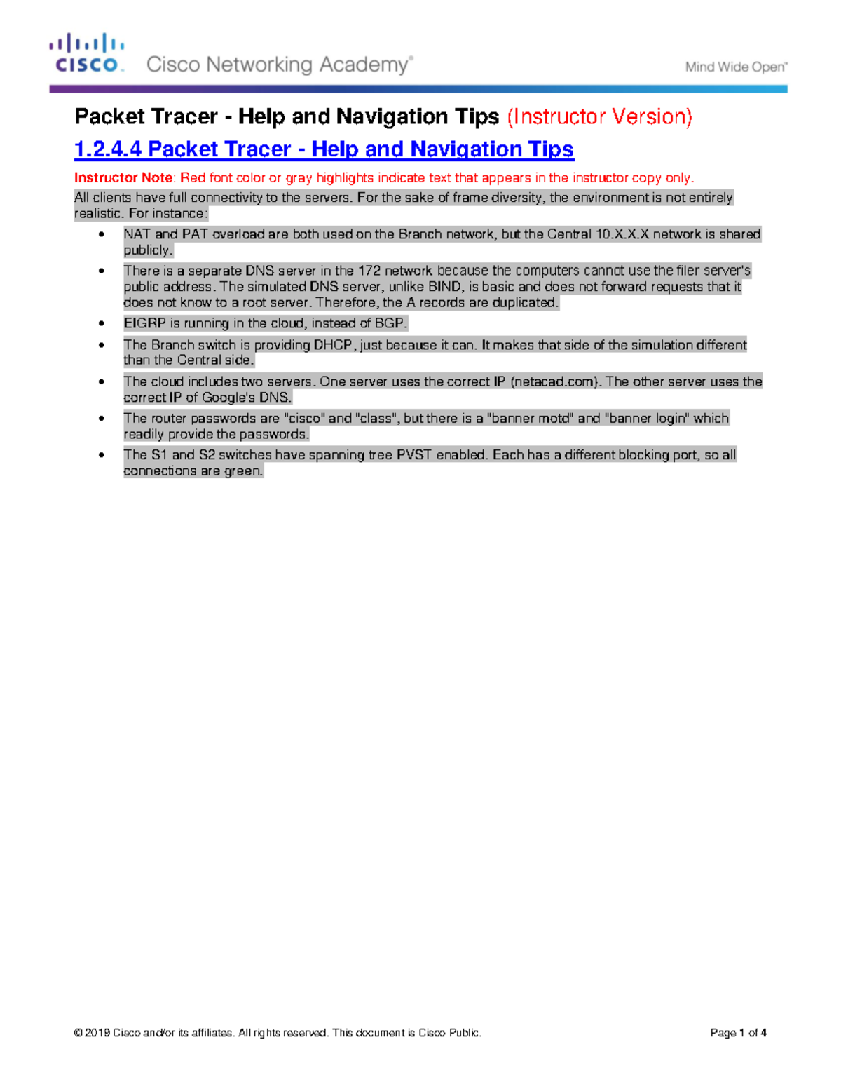 1.2.4.4 Packet Tracer - Help and Navigation Tips - Instruction-It Exam Answers - Packet Tracer ...