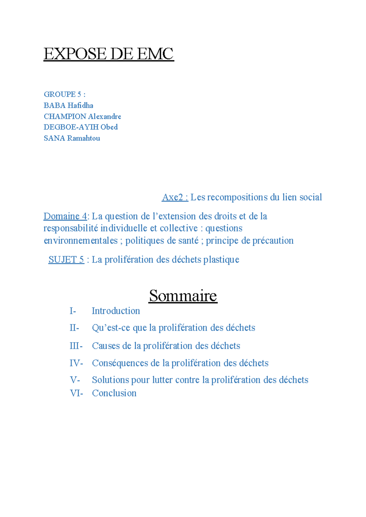 Expose DE EM1 - exposé d'emc sur le domaine 4 - EXPOSE DE EMC GROUPE 5 : BABA Hafidha CHAMPION ...