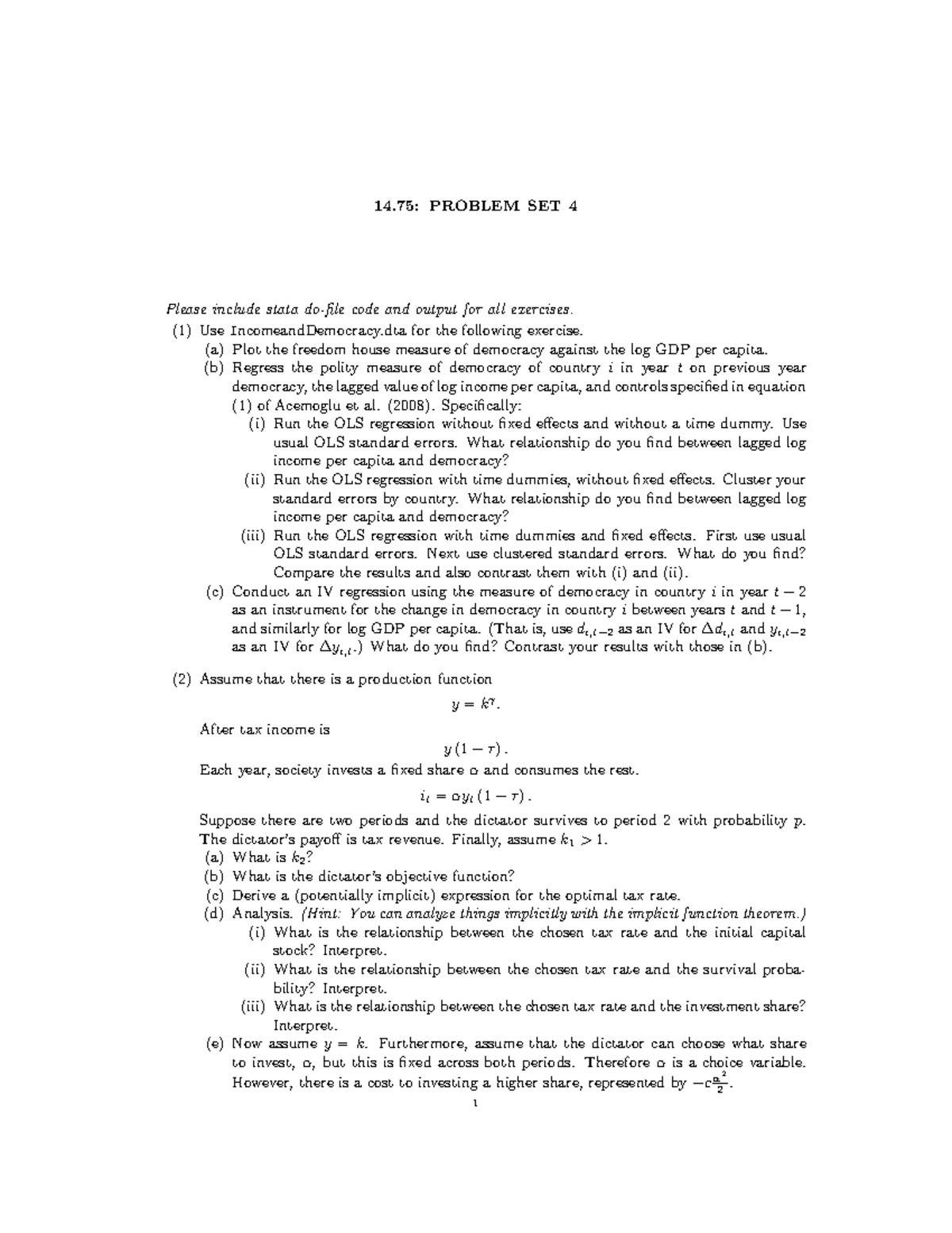 Seminar assignments - Problem set 4 - 6 - 14: PROBLEM SET 4 Please ...