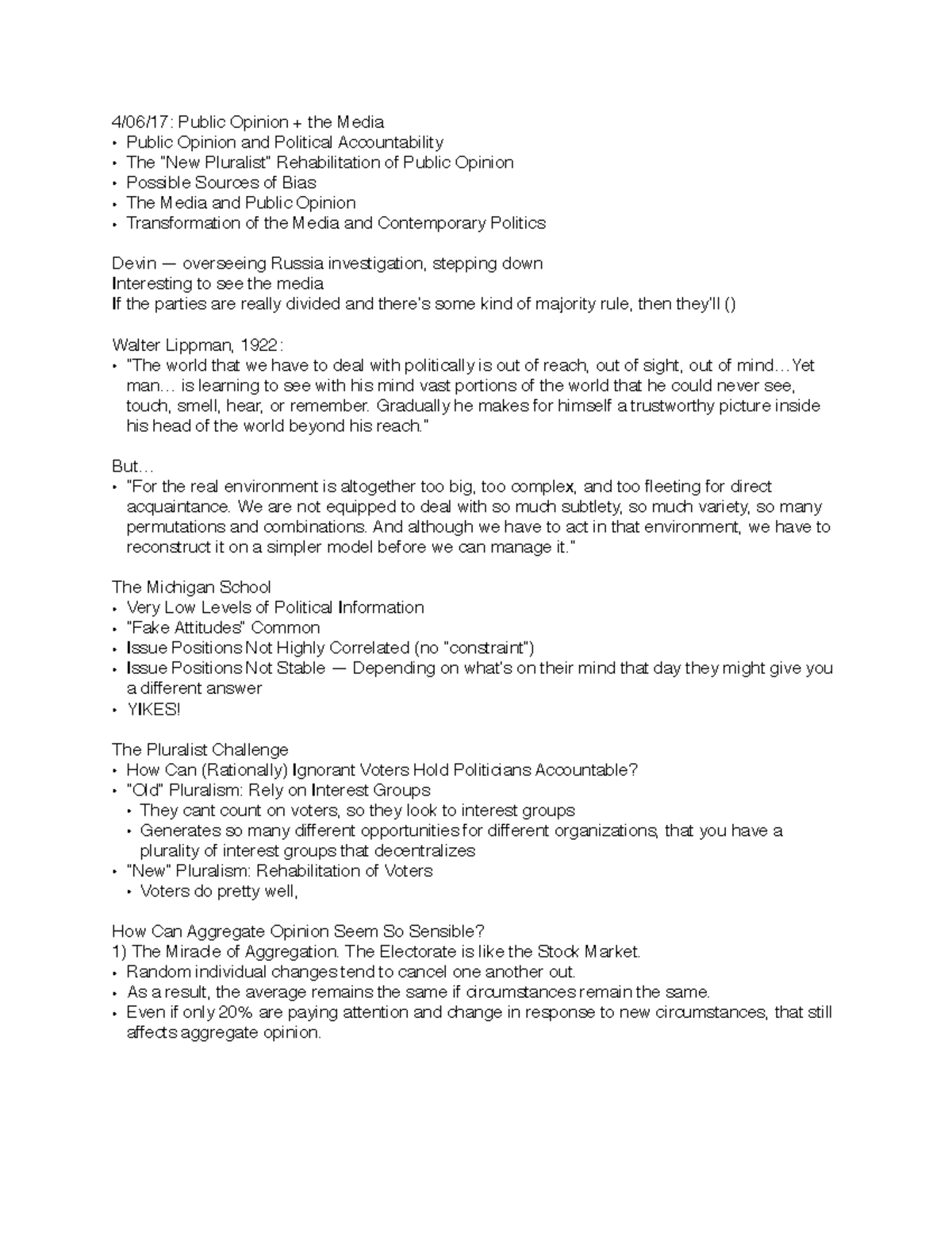 PS1- Lecture 21 Notes PDF - Public Opinion the Media Public Opinion and ...