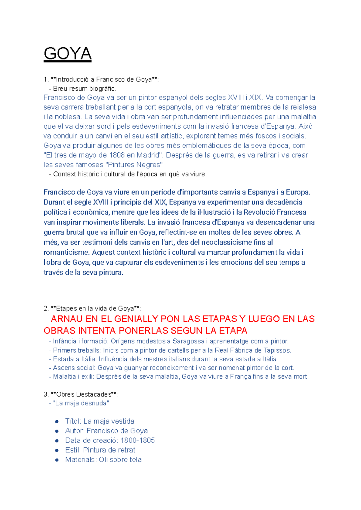 Goya - GOYA 1. Introducció a Francisco de Goya: - Breu resum biogràfic ...
