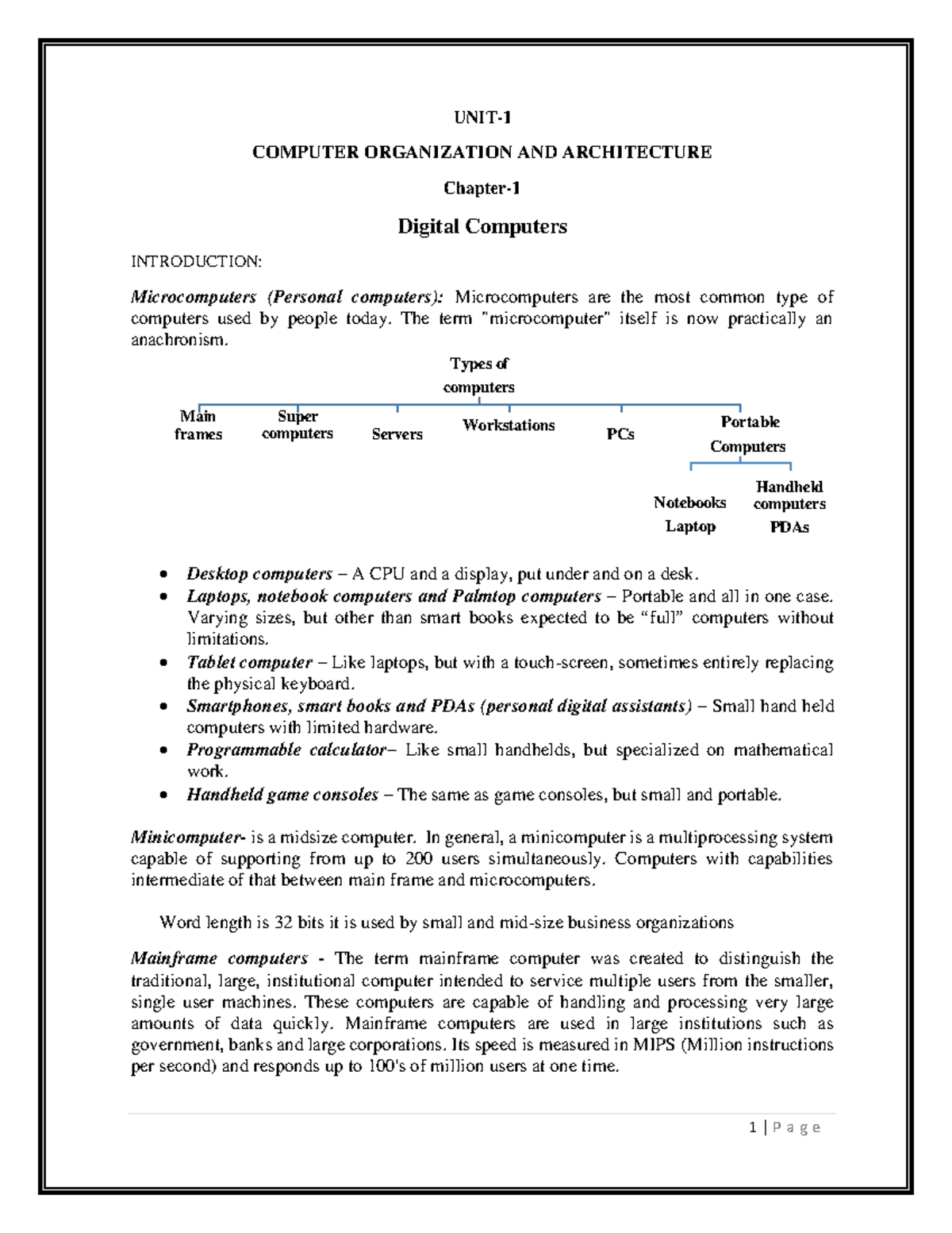 Computer Organization And Architecture Notes Cse 2022 23 Types Of Computers Main Frames