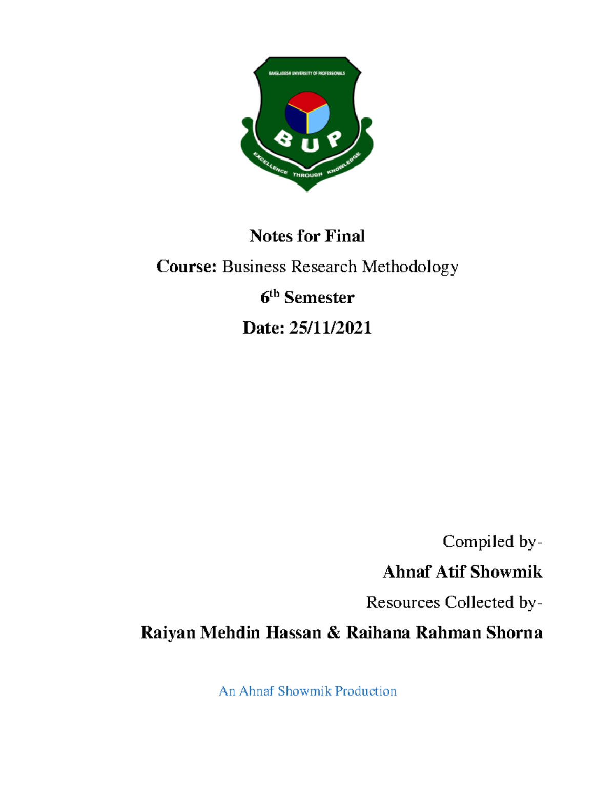 BRM Notes for Final - Notes for Final Course: Business Research ...