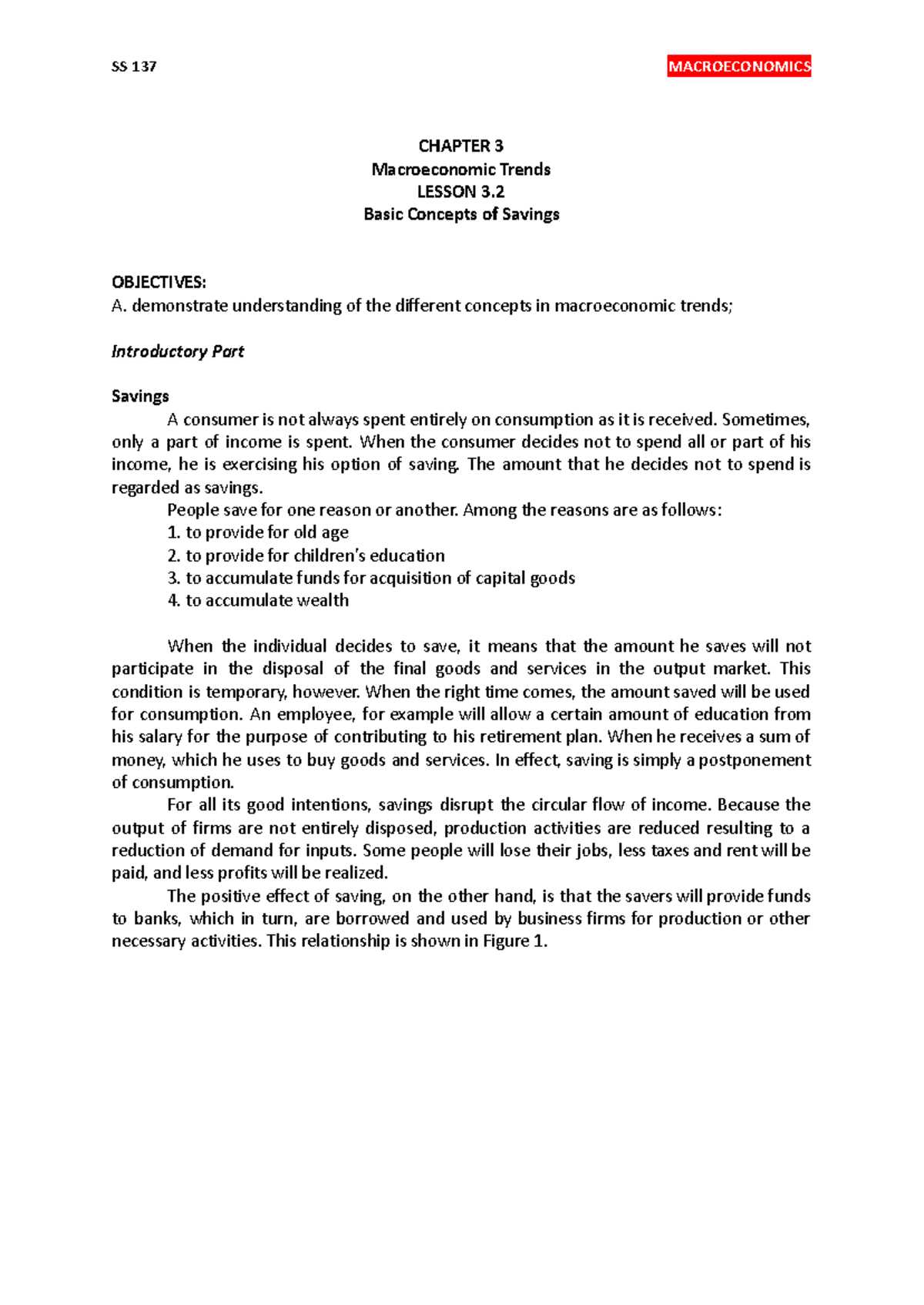 Lesson 2.3-Basic Concepts of Savings - CHAPTER 3 Macroeconomic Trends ...