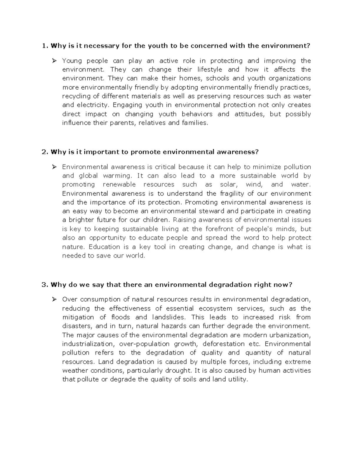 Environmental Awareness - 1. Why is it necessary for the youth to be ...