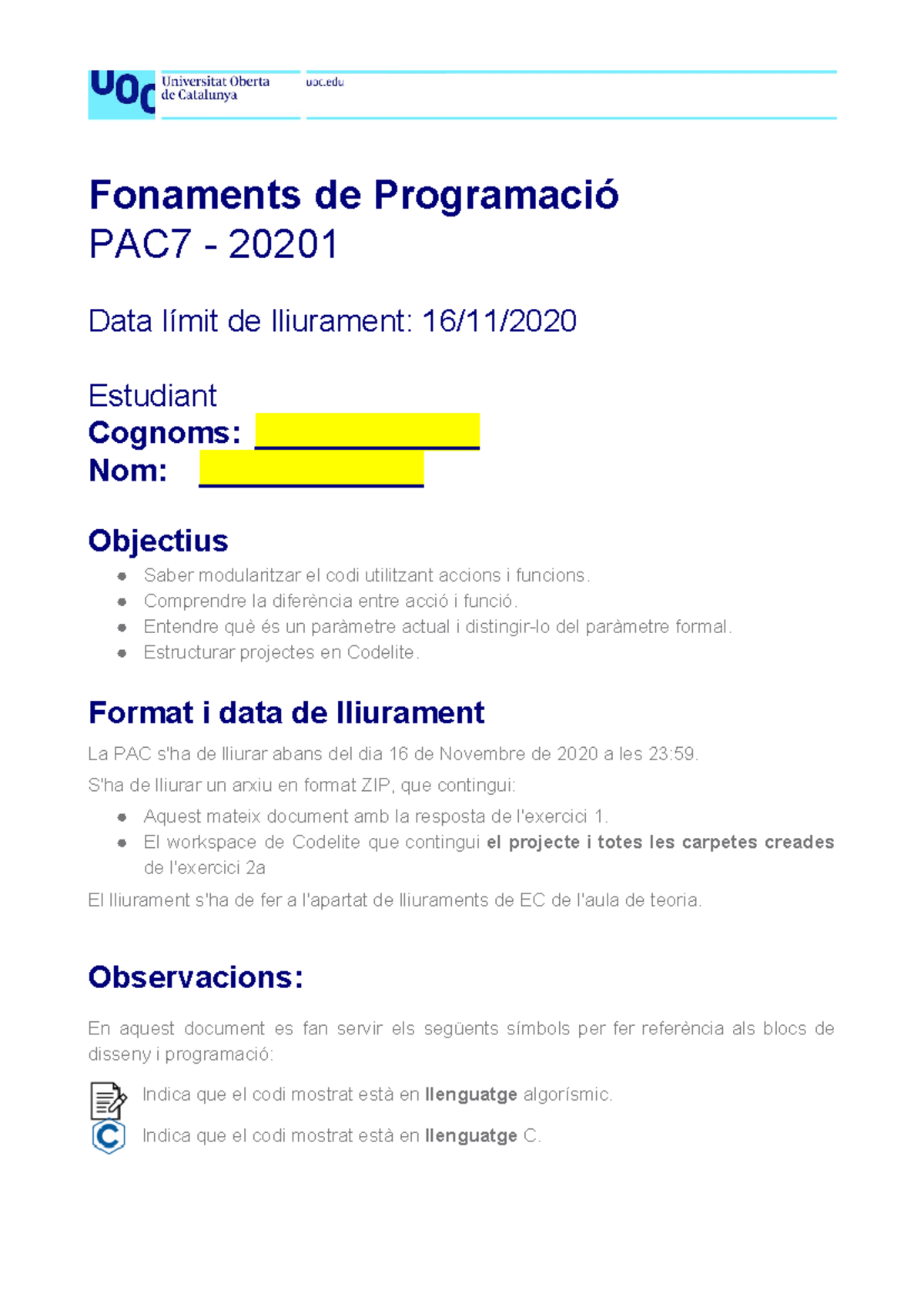 05554 PAC7 20201 S - top - Fonaments de Programació PAC7 - 20201 Data ...