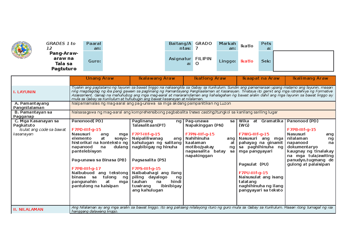 Aralin 3 - activity sheet - GRADES 1 to 12 Pang-Araw- araw na Tala sa ...