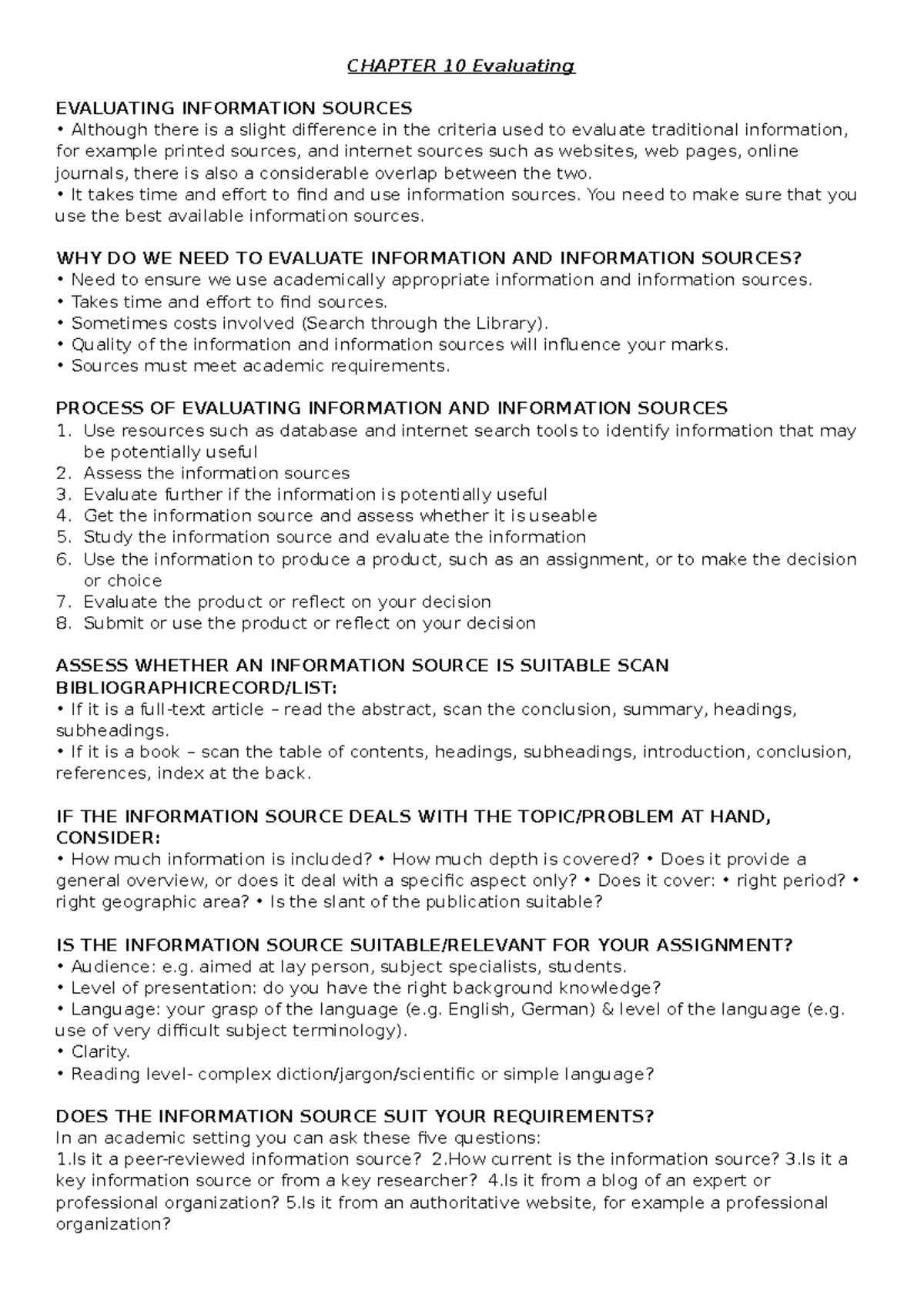 Chapter 10 Evaluating - Lecture notes 10 - CHAPTER 10 Evaluating ...