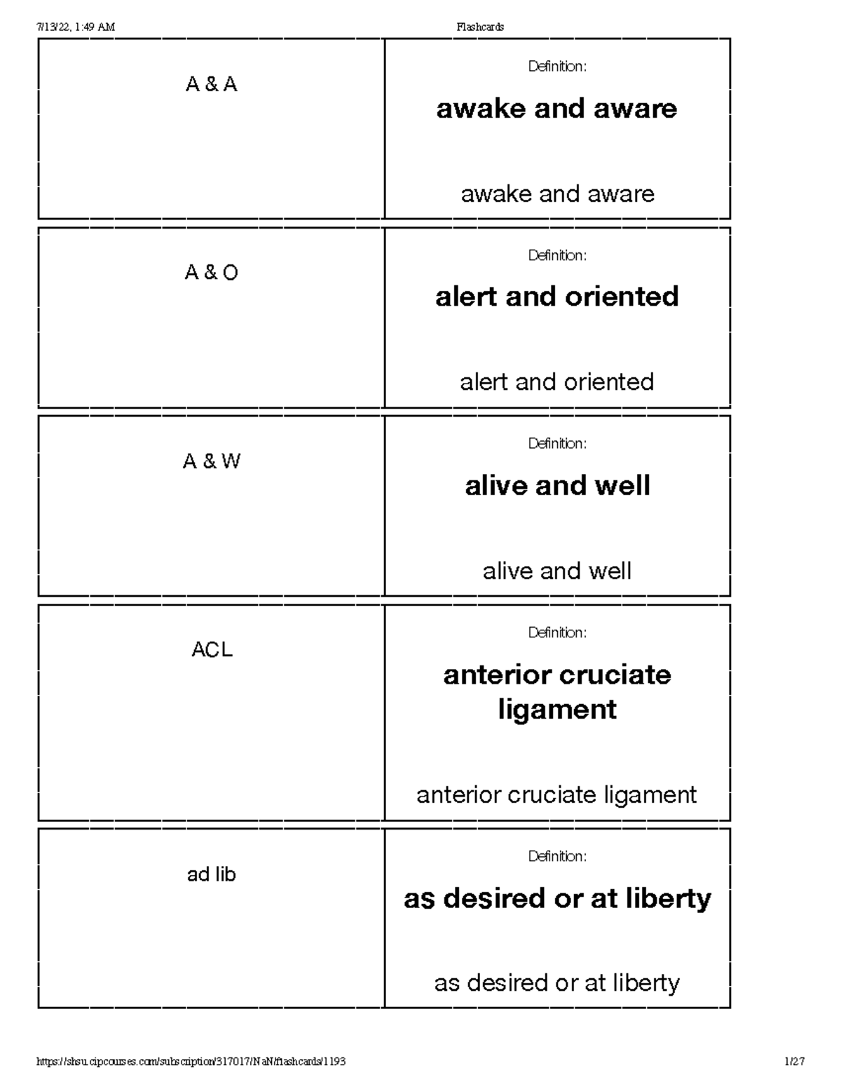 Flashcards Pt. 4 - A & A Definition: awake and aware awake and aware A ...