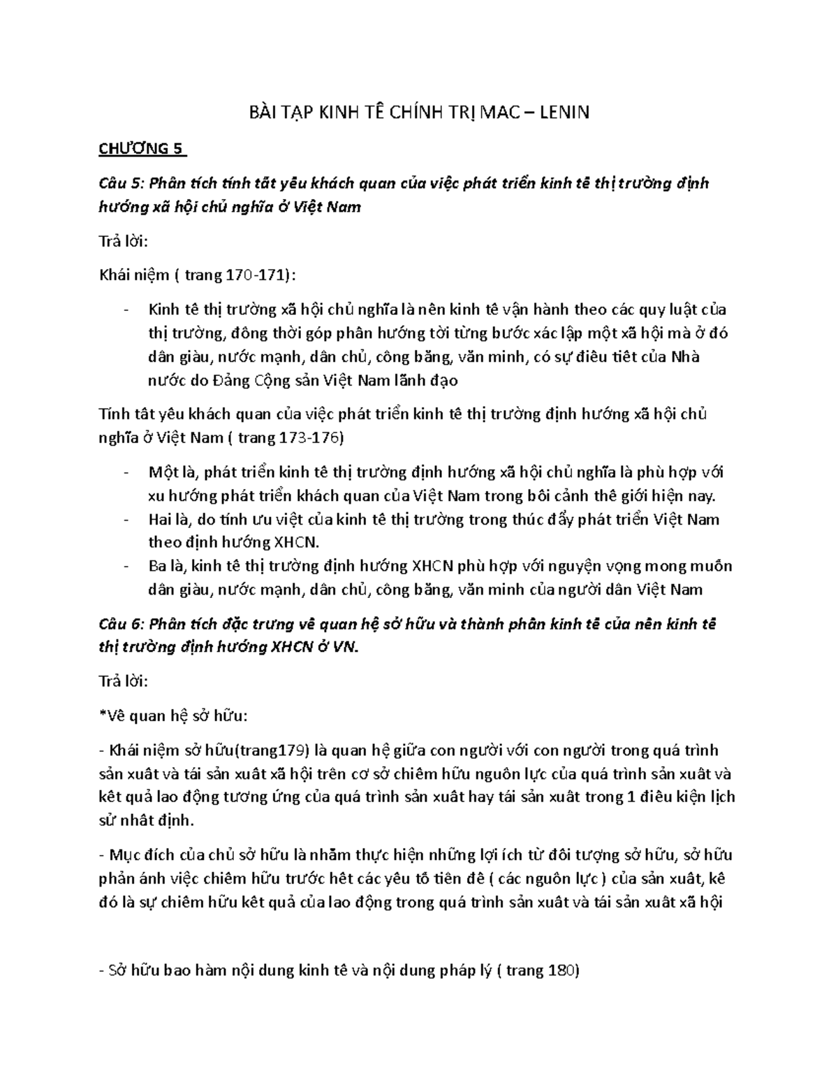 KINH TẾ Chính TRỊ MAC Lenin - BÀI T P KINH TẾẾ CHÍNH TR MAC – LENINẬ Ị CH ƯƠNG 5 Câu 5: Phân tch ...