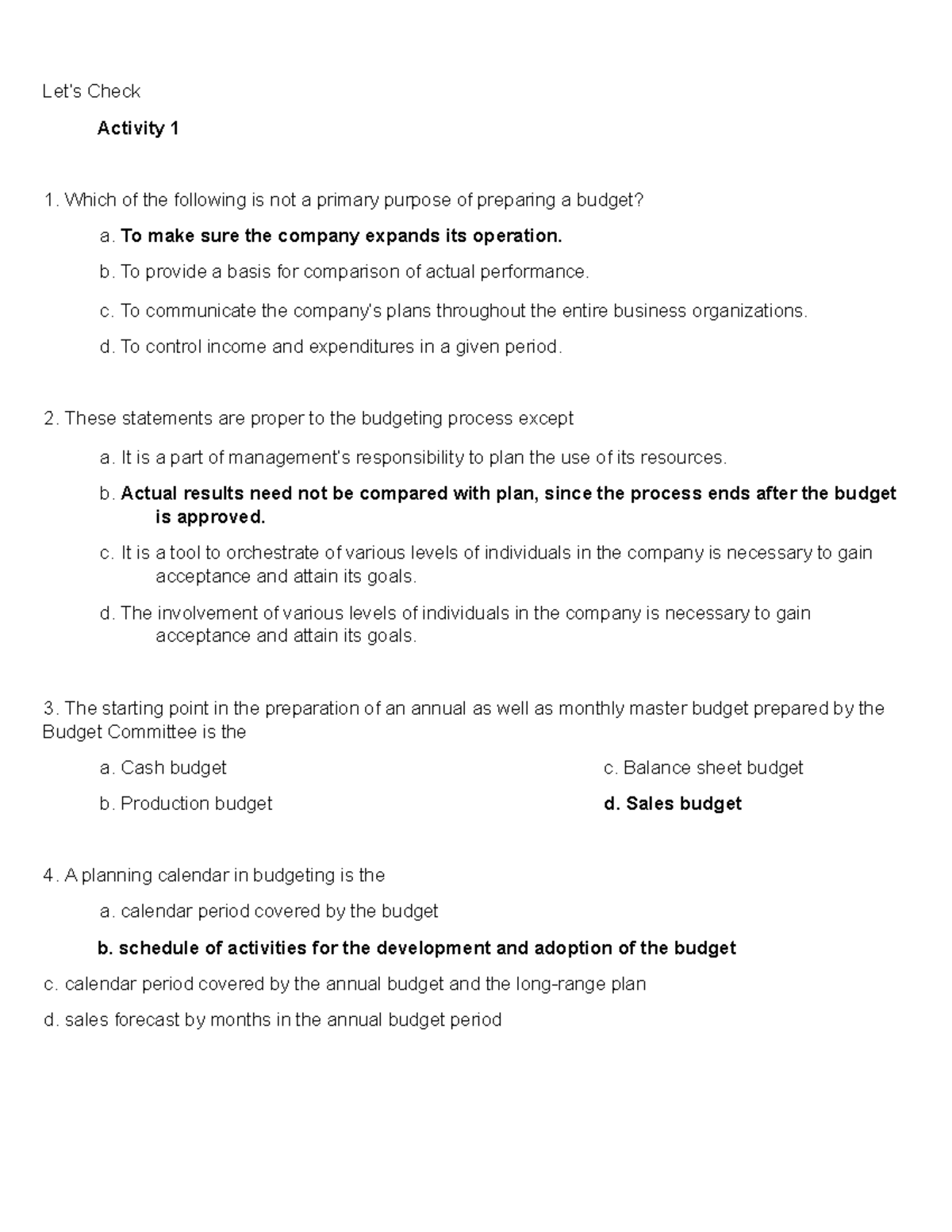 ACC 213 COST-ULO D - Answers - Let’s Check Activity 1 1 of the ...