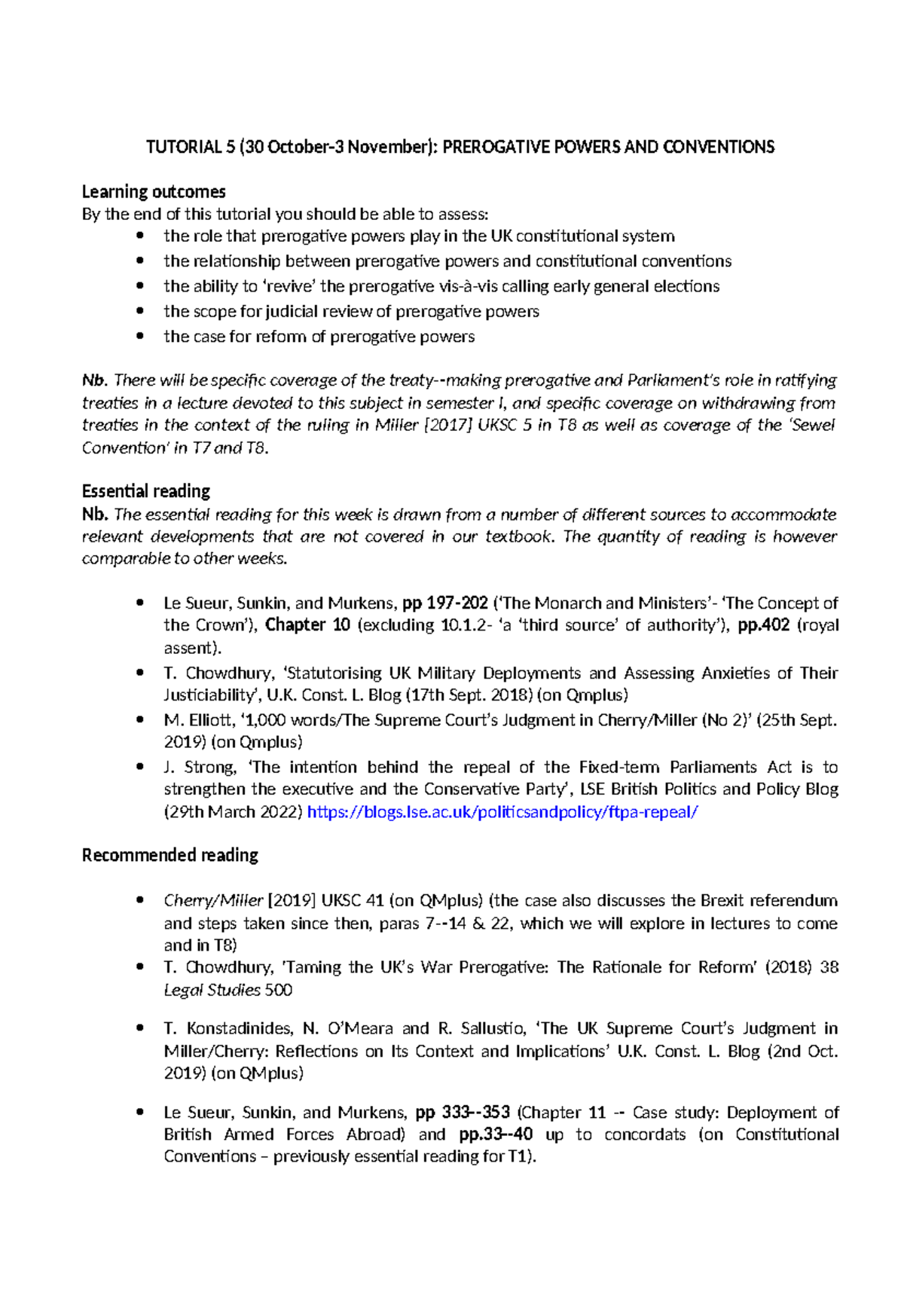 T5 Prerogative Powers Conventions - TUTORIAL 5 (30 October-3 November ...