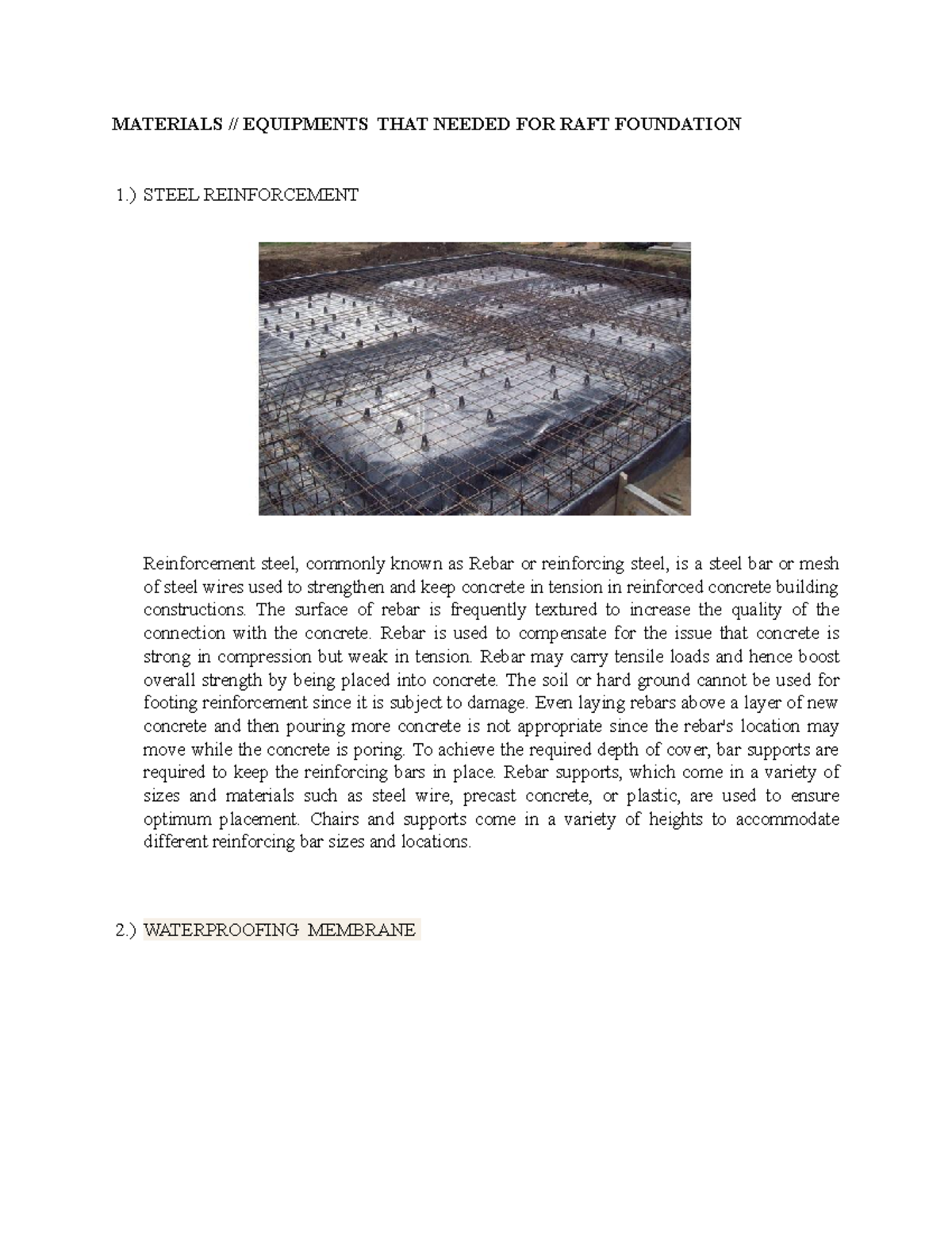 Materials - MATERIALS // EQUIPMENTS THAT NEEDED FOR RAFT FOUNDATION 1 ...