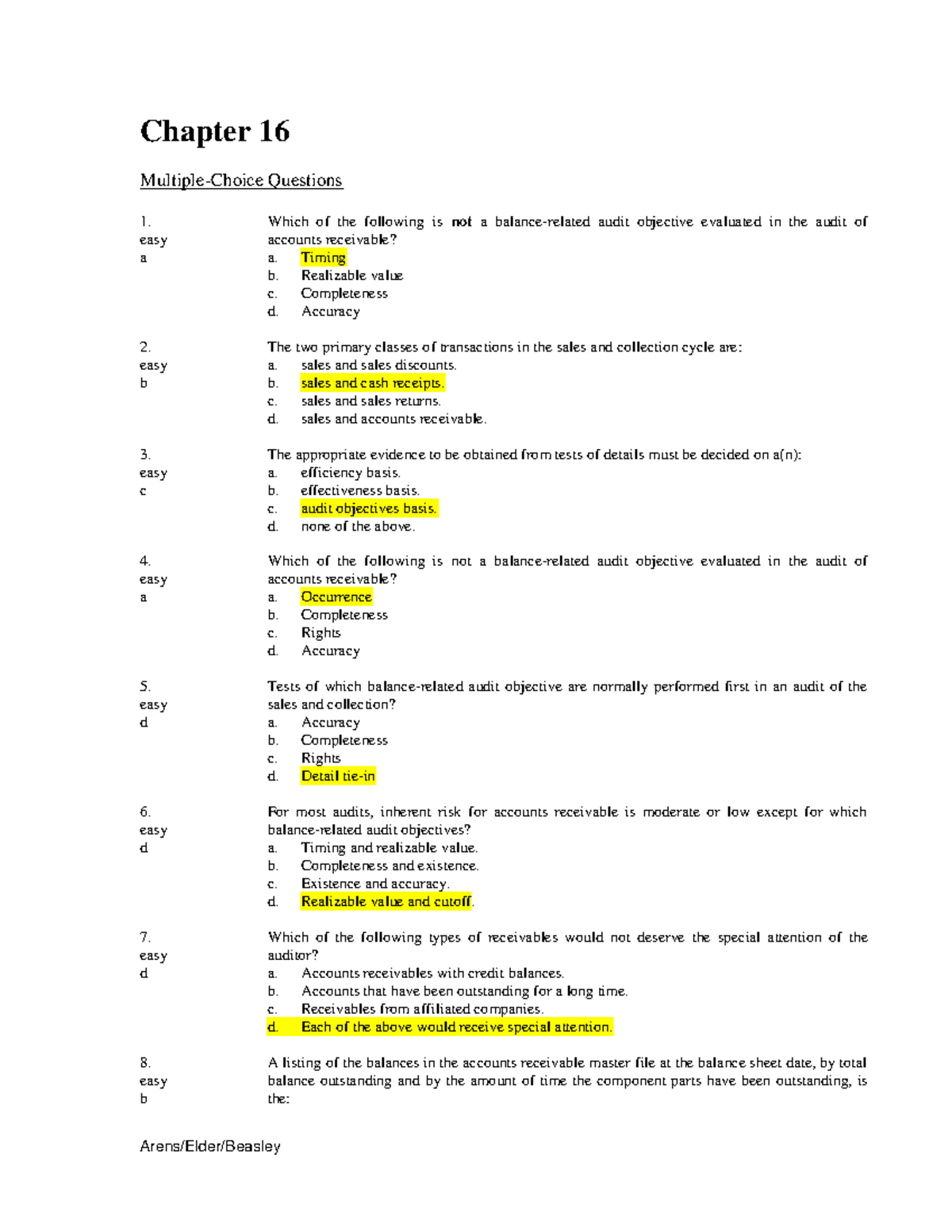 accounts receivable (theories) - Chapter 16 Multiple-Choice Questions 1. easy Which of the ...