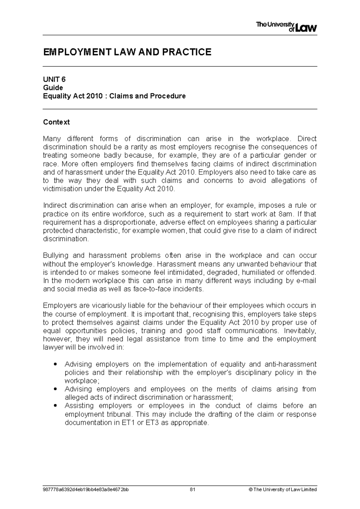 2324 emp ws06 ce01 guide - EMPLOYMENT LAW AND PRACTICE UNIT 6 Guide ...