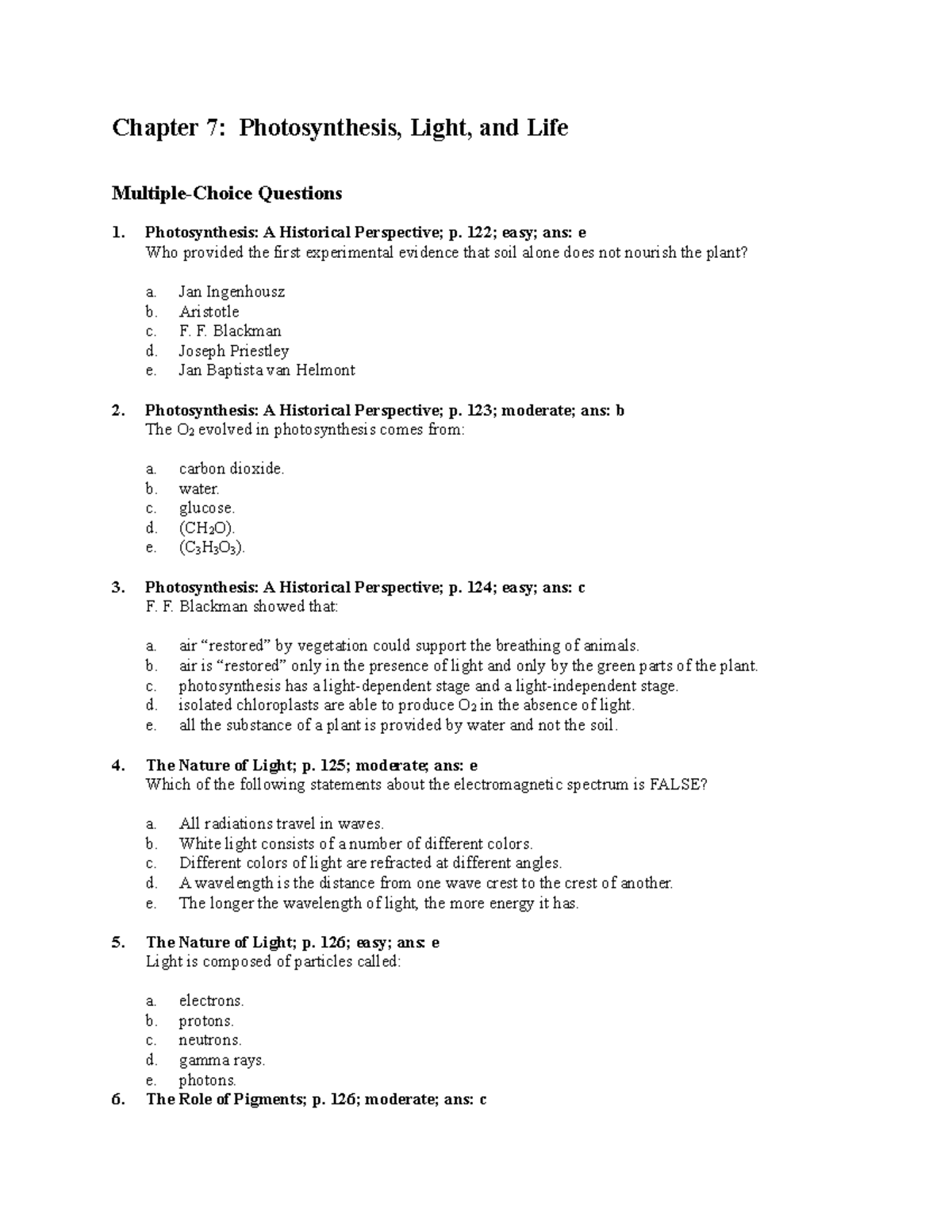 Chapter 07-final - practice exams - Chapter 7: Photosynthesis, Light ...