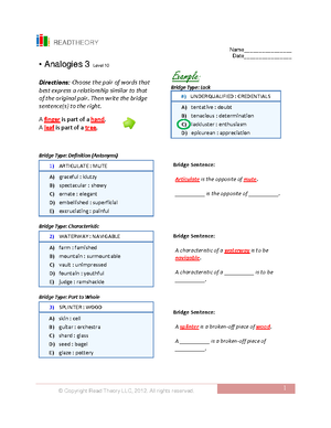 Level 10 Analogies 2 - Math Practice - © Copyright Read Theory LLC ...