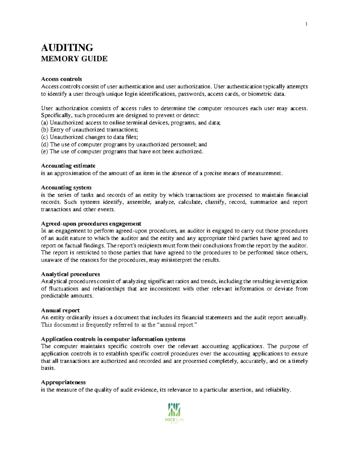 Memory-Guide Auditing - AUDITING MEMORY GUIDE Access controls Access controls consist of user ...