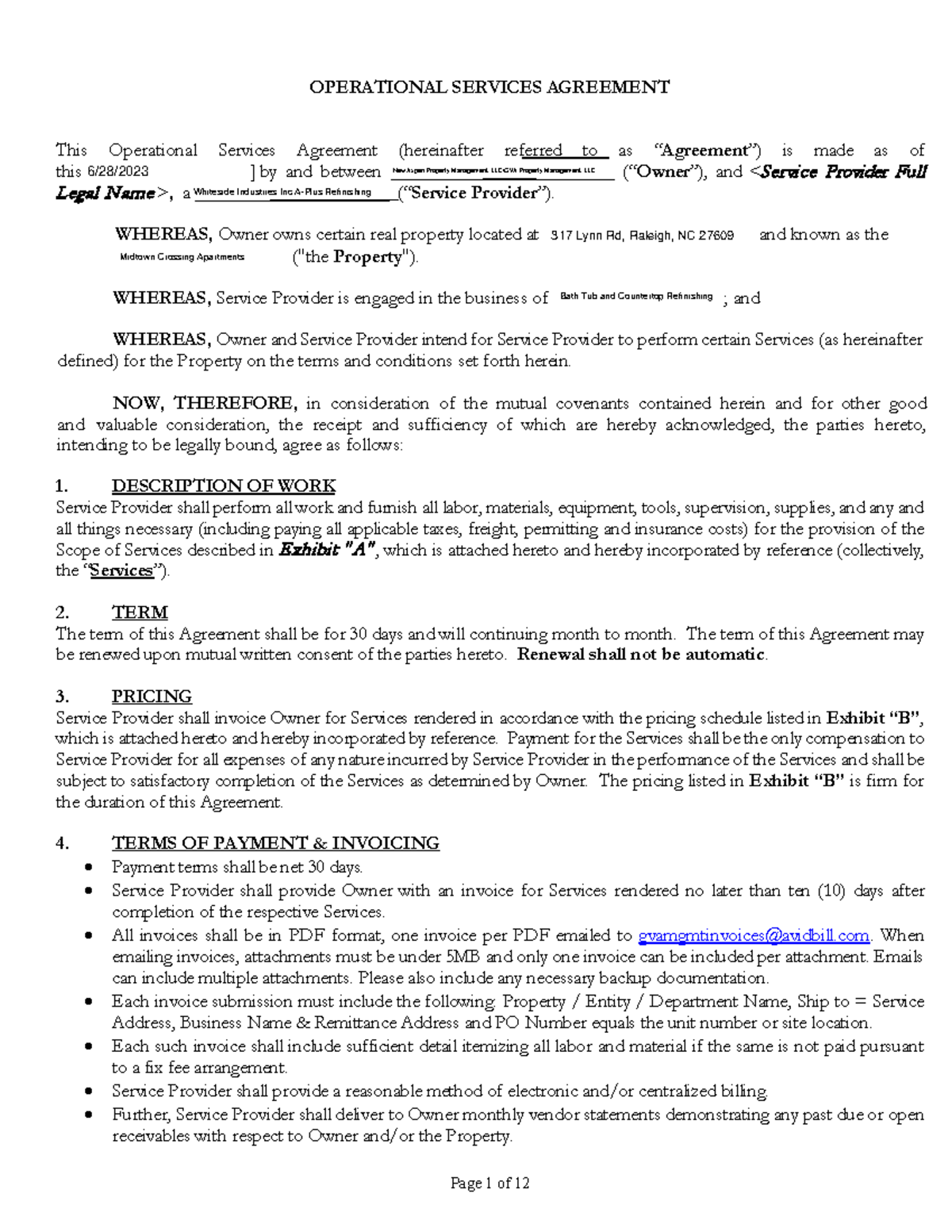 GVA - Operational Services Agreement Form Final - OPERATIONAL SERVICES ...