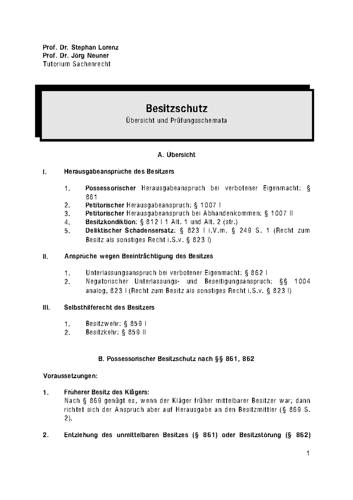 Herausgabeansprüche Übersicht von Lorenz - 1 Prof. Dr. Stephan Lorenz ...