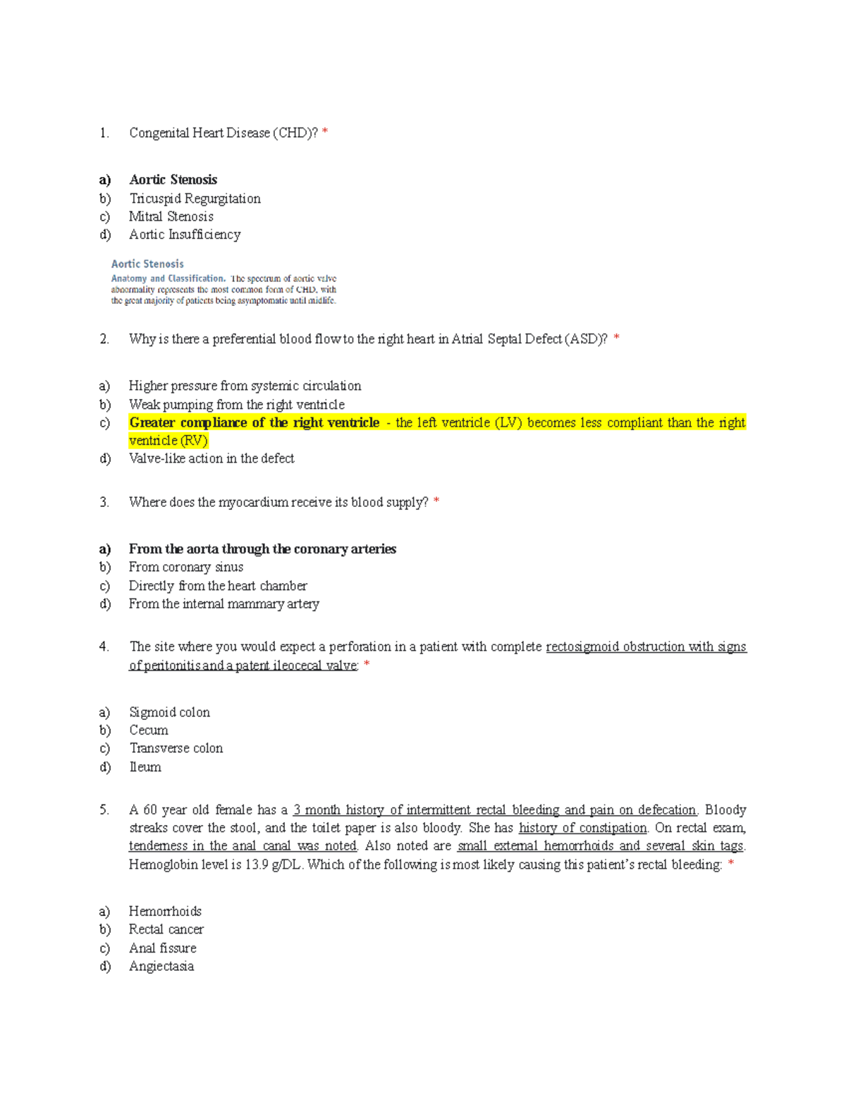 Illness and injuries exam part 5 - Congenital Heart Disease (CHD)? * a ...