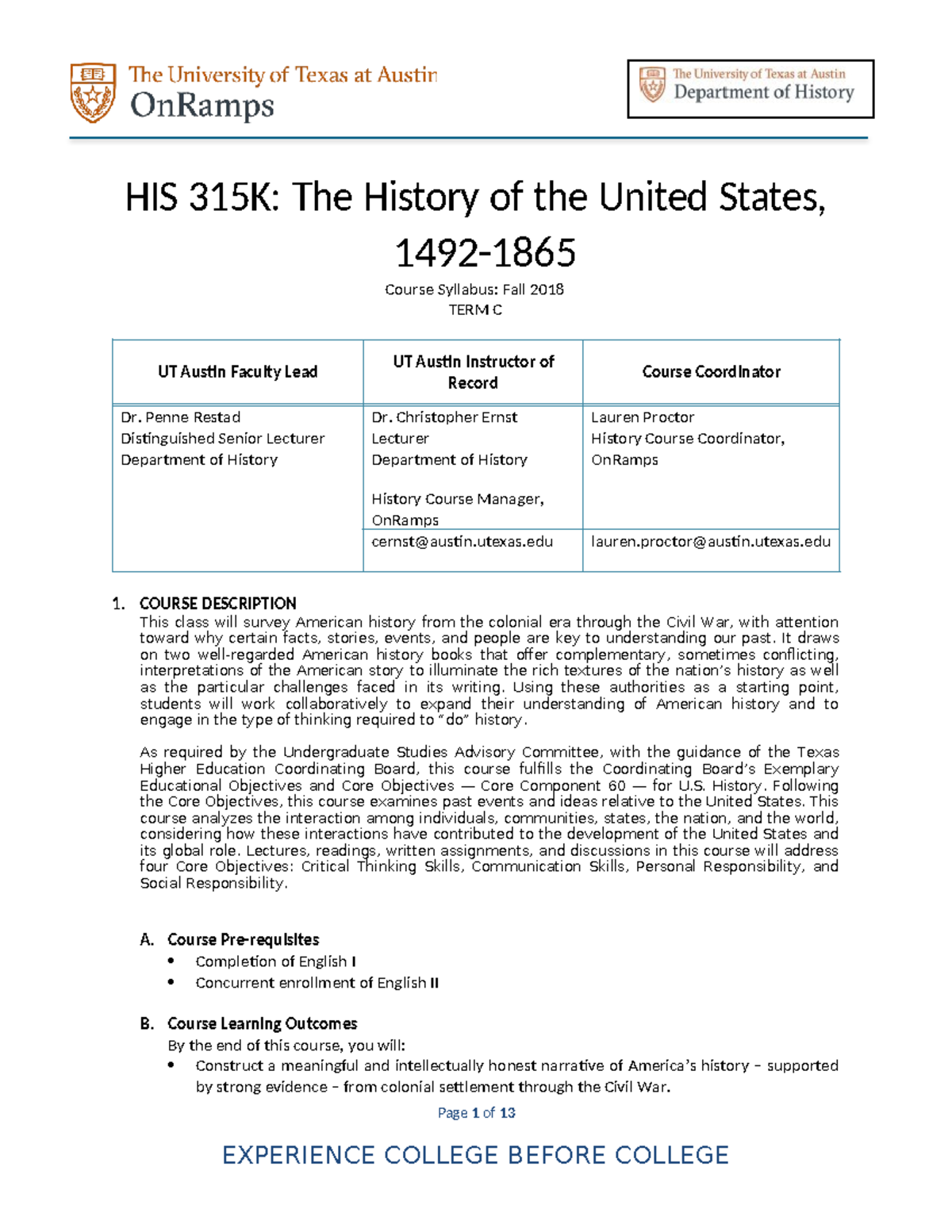 Draft C On Ramps HIST 315K Fall 2018 - HIS 315K: The History of the ...