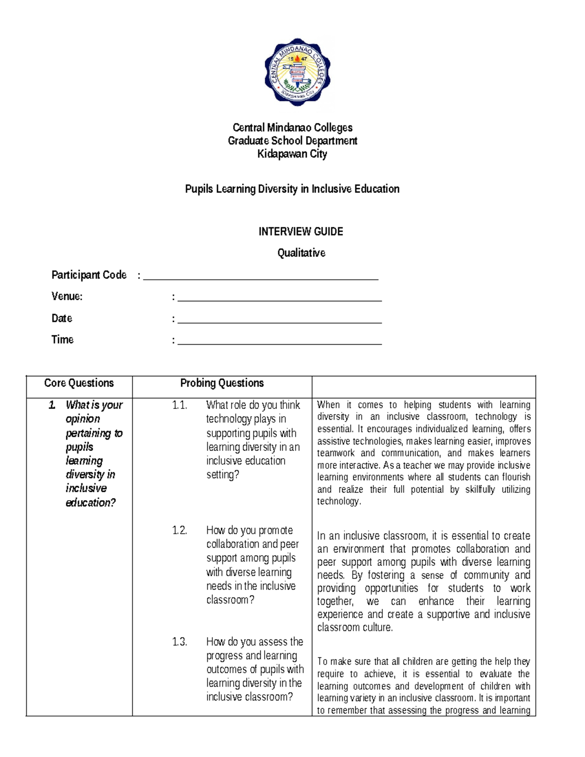 Pupils Learning Diversity in Inclusive Educ - Central Mindanao Colleges ...